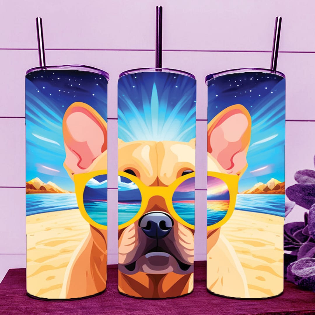 Beach Frenchie With Sunglasses French Bulldog Tumbler Wrap 20oz ...