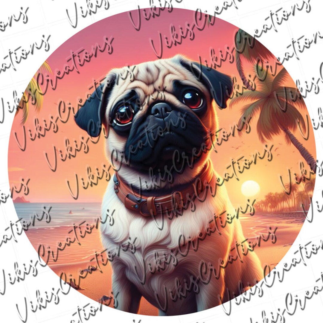 Art Ornament Decoration Sublimation Round Circle Puppy Dog Sunset Beach ...