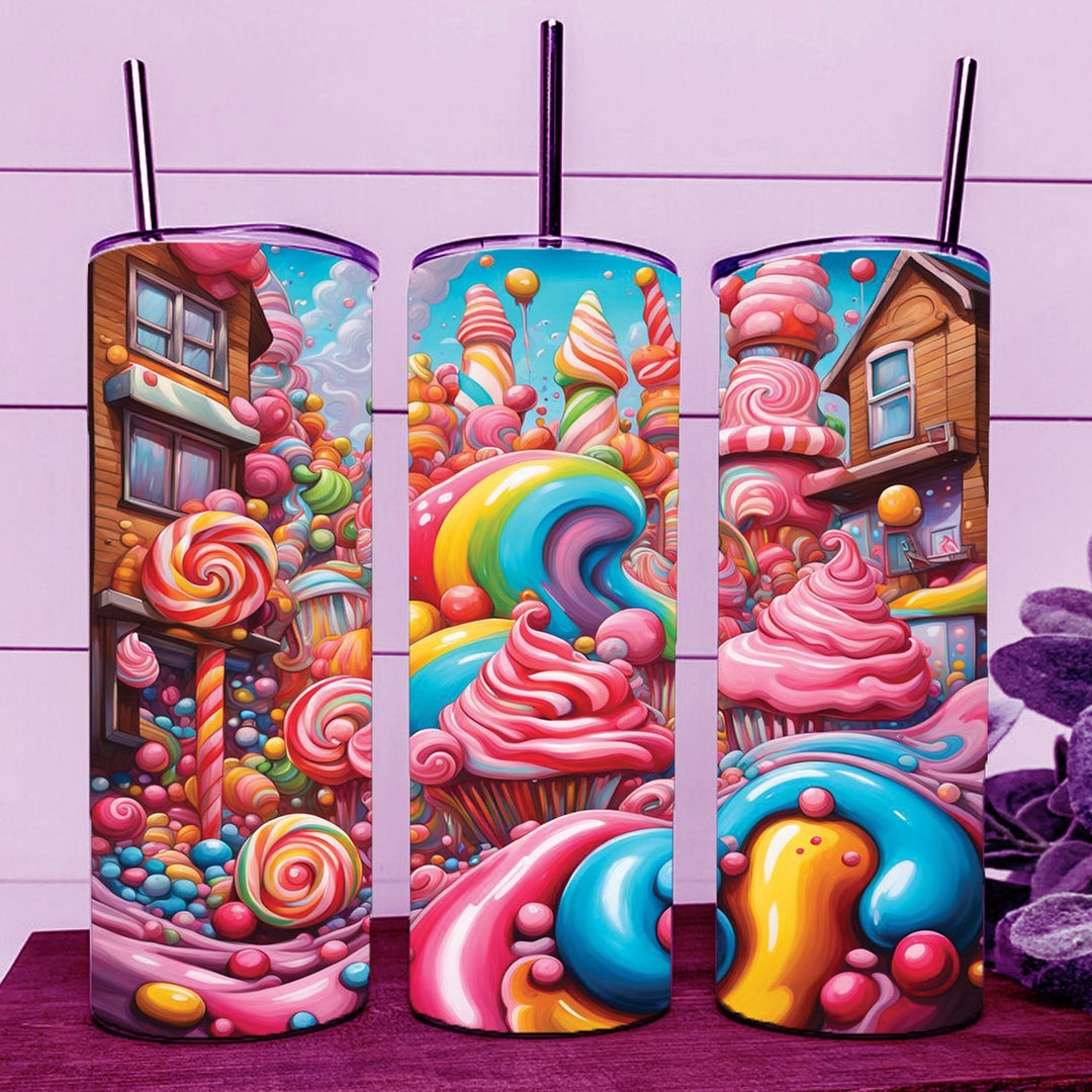 Sweet World Landy of Candies Candy Skinny Tumbler Wrap 20oz Straight ...