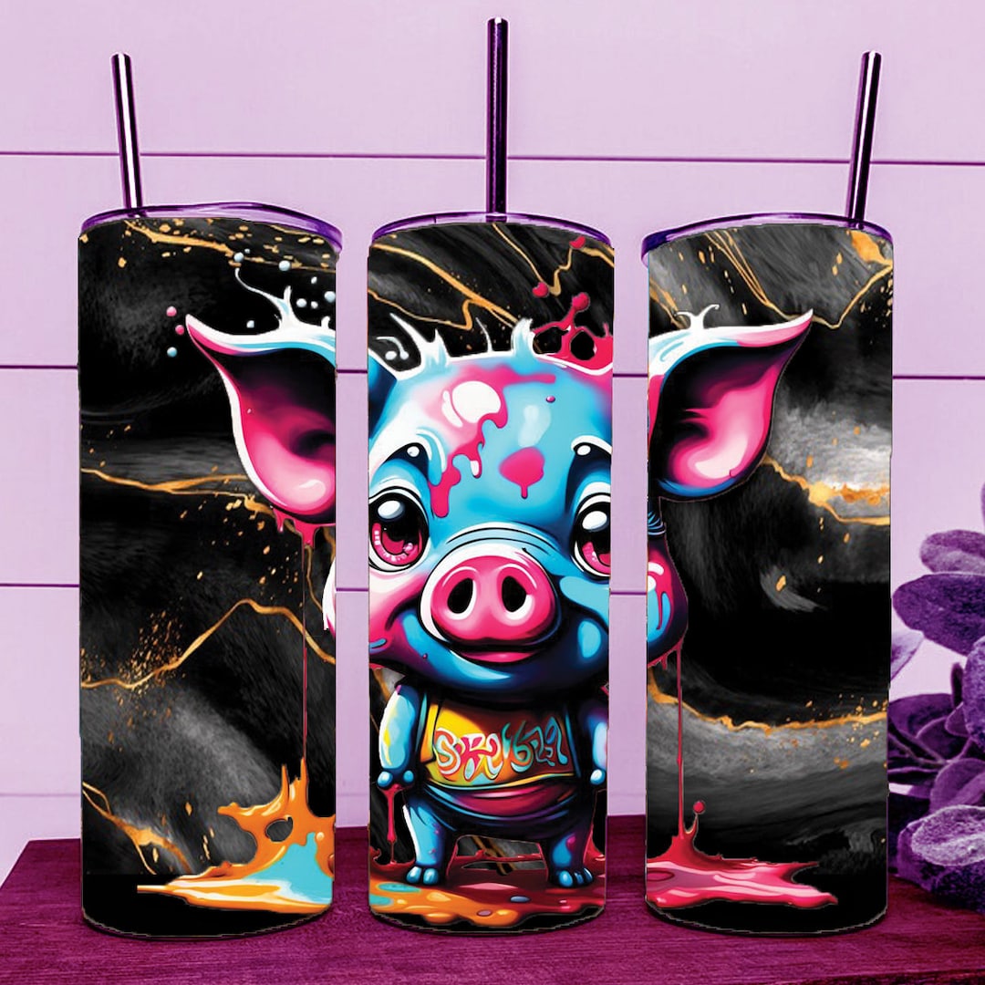 Rapper Paint Blue Piglet Tiny Baby Chibi Piggy Pig Tumbler Wrap 20oz ...