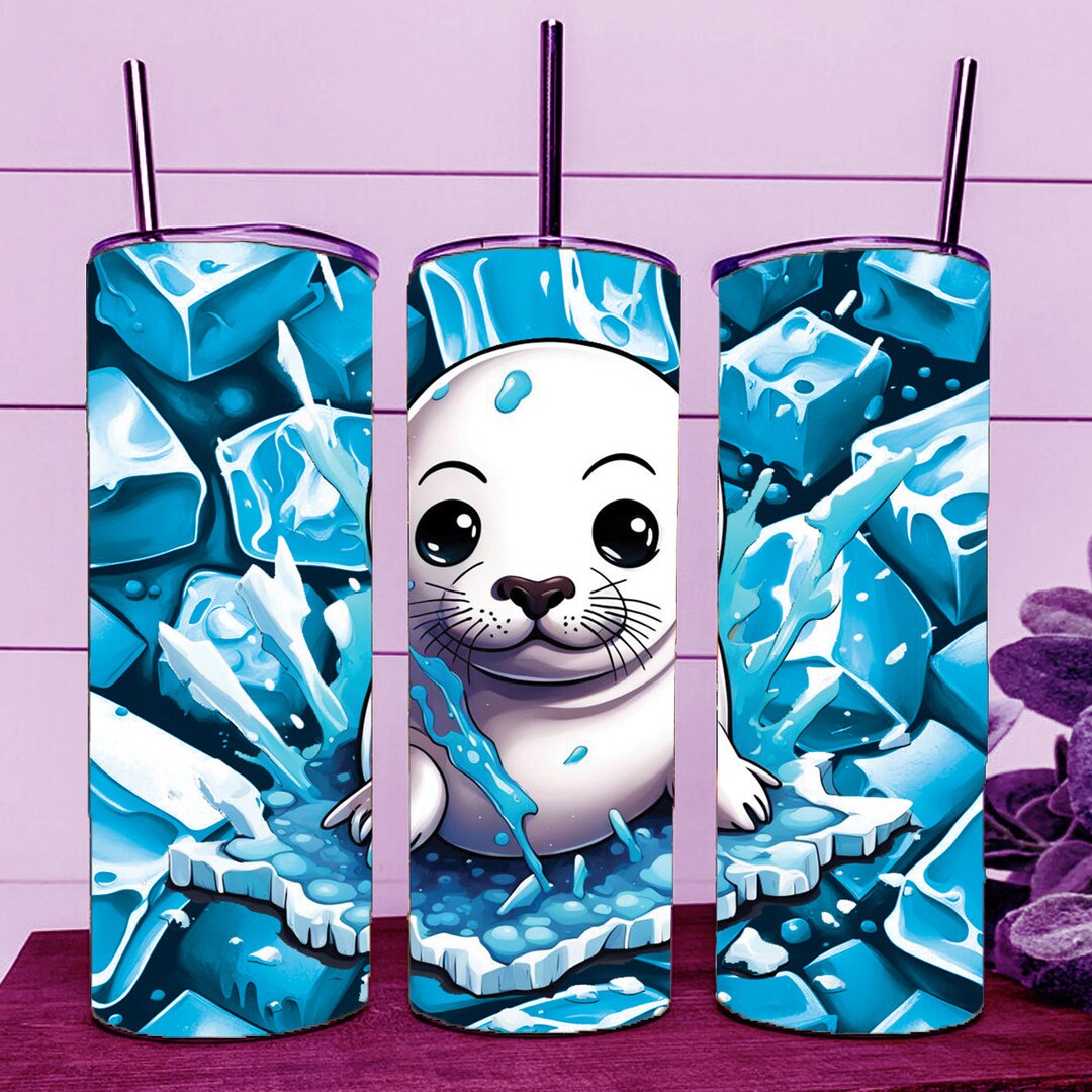 Artic Ocean Animals Cute Chibi Ice White Harp Seal Tumbler Wrap 20oz ...