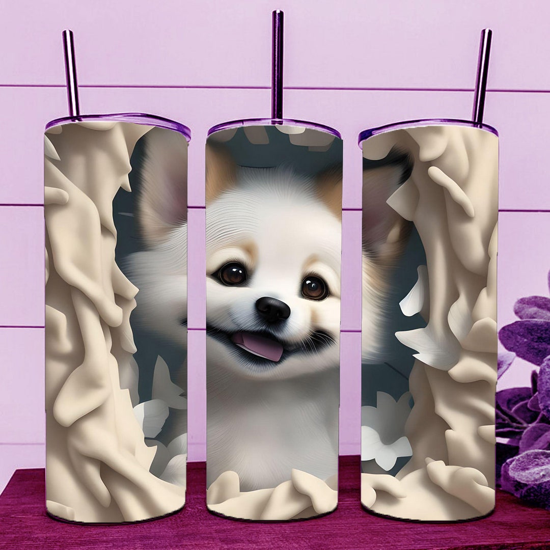 3D Adorable White Wolf Puppy Spitz Dog Skinny Tumbler Wrap 20oz ...