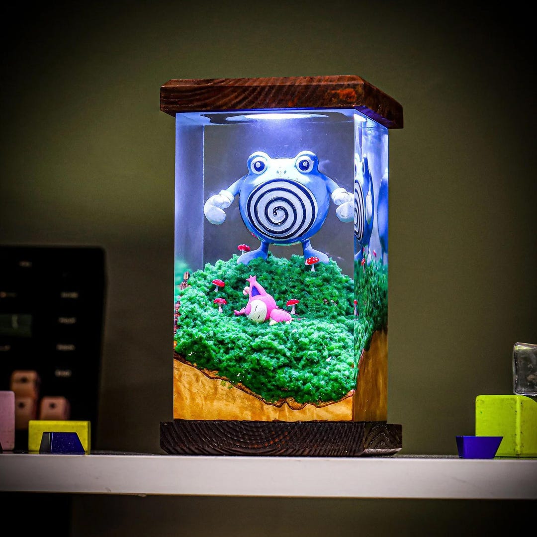 Poliwhirl & Skitty Resin Lamp | Pokémon LED Light | Handmade Grass ...