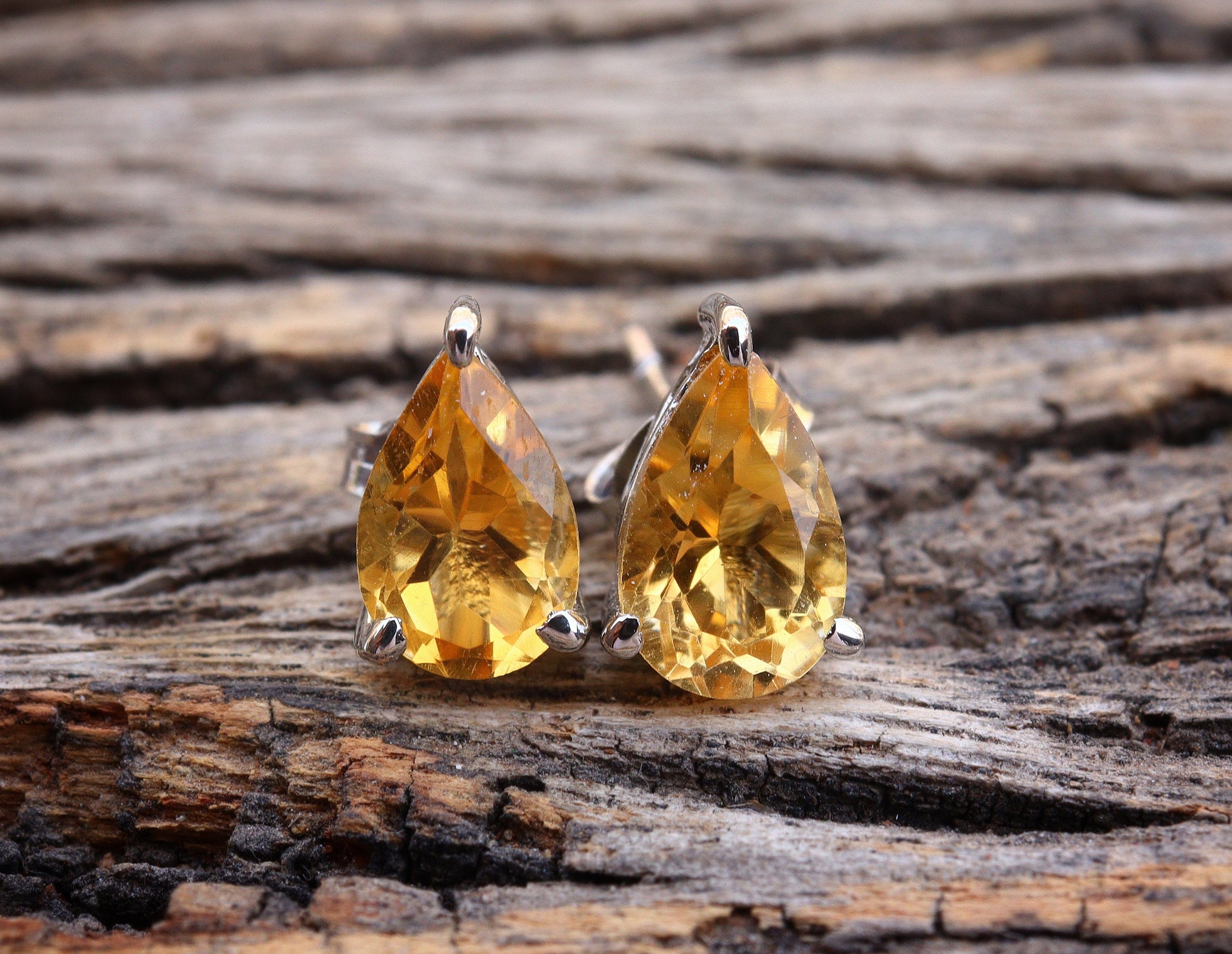 Tachuelas de plata esterlina de topacio dorado pendientes de | Etsy