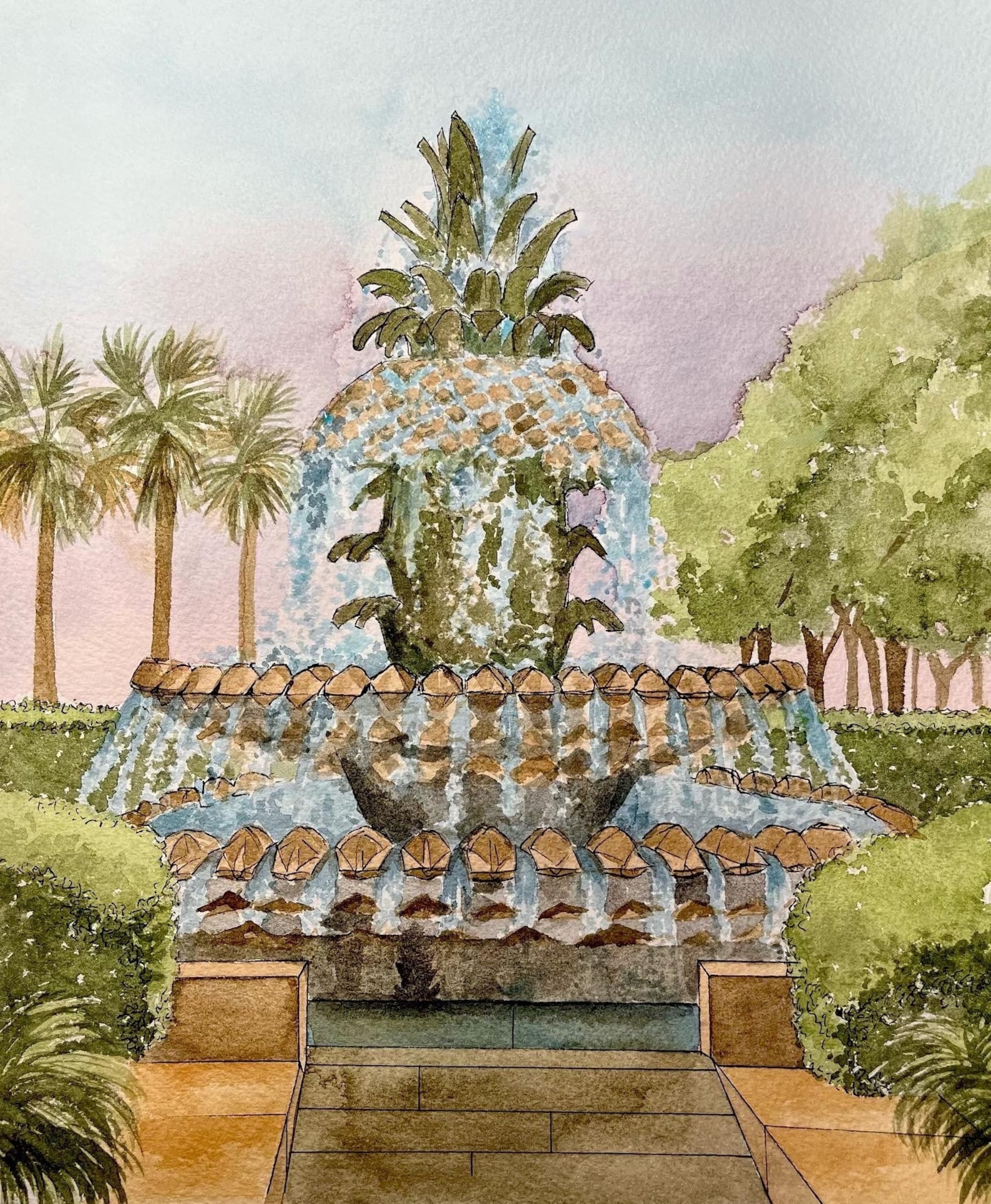 Pineapple Fountain Print, Charleston, SC - Etsy