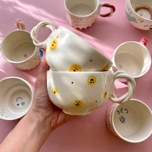 Handmade Ceramic Smiley Mug | Etsy