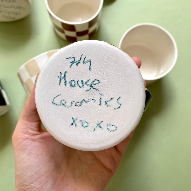 Handmade Ceramic Checkered Mug With Handle/ Beige - Etsy