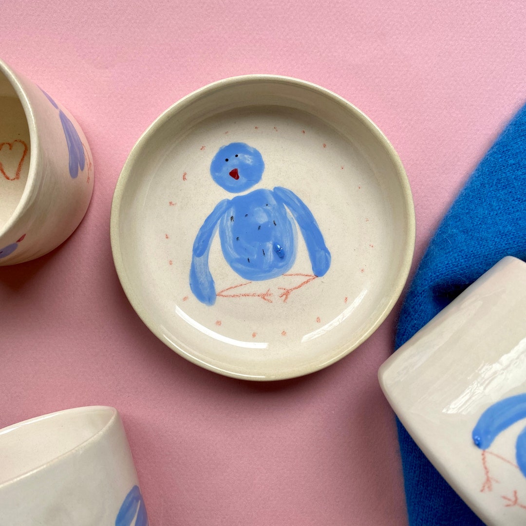 Handmade Ceramic Blue Bird Plate Meditating - Etsy