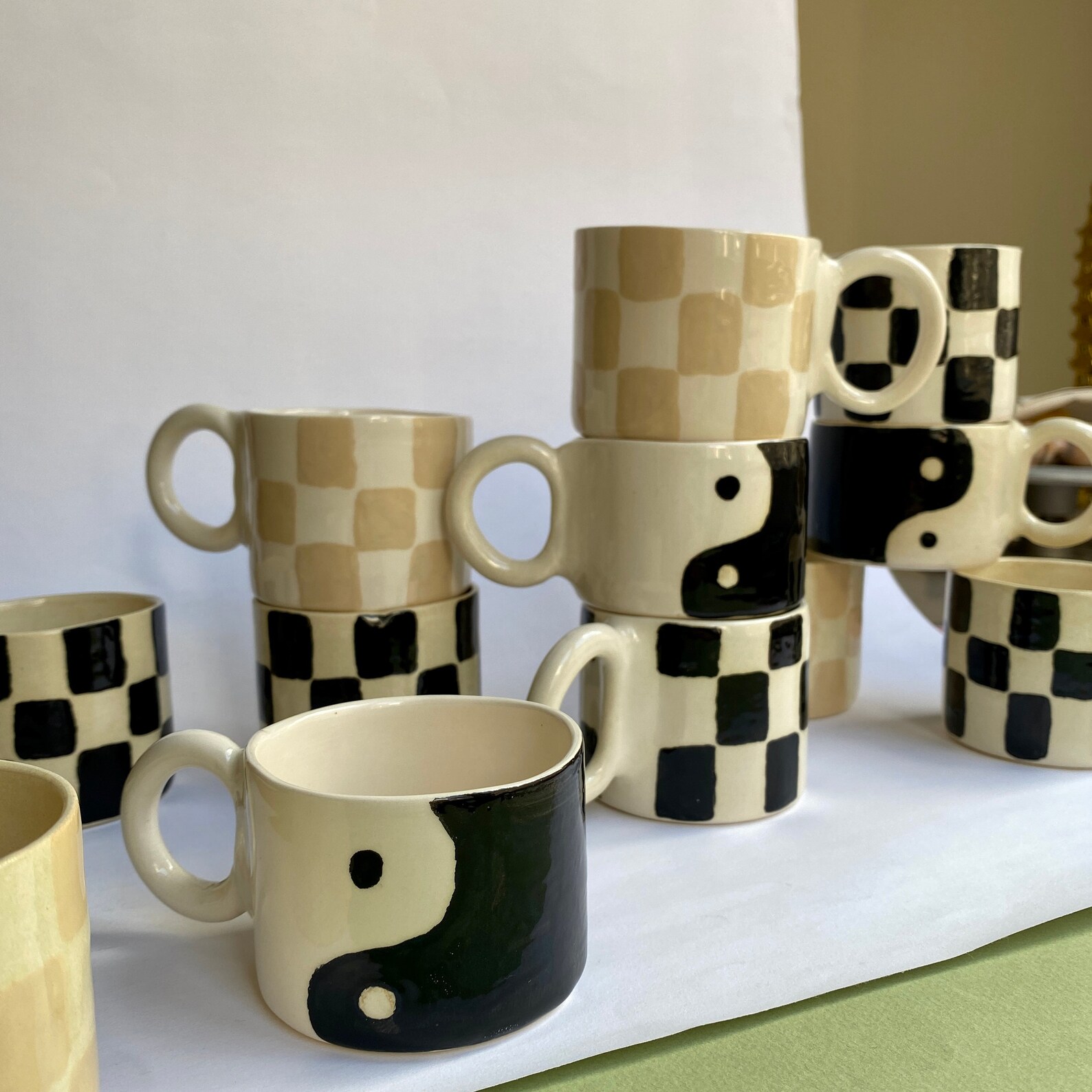 Handmade Ceramic Checkered Mug With Handle - Etsy