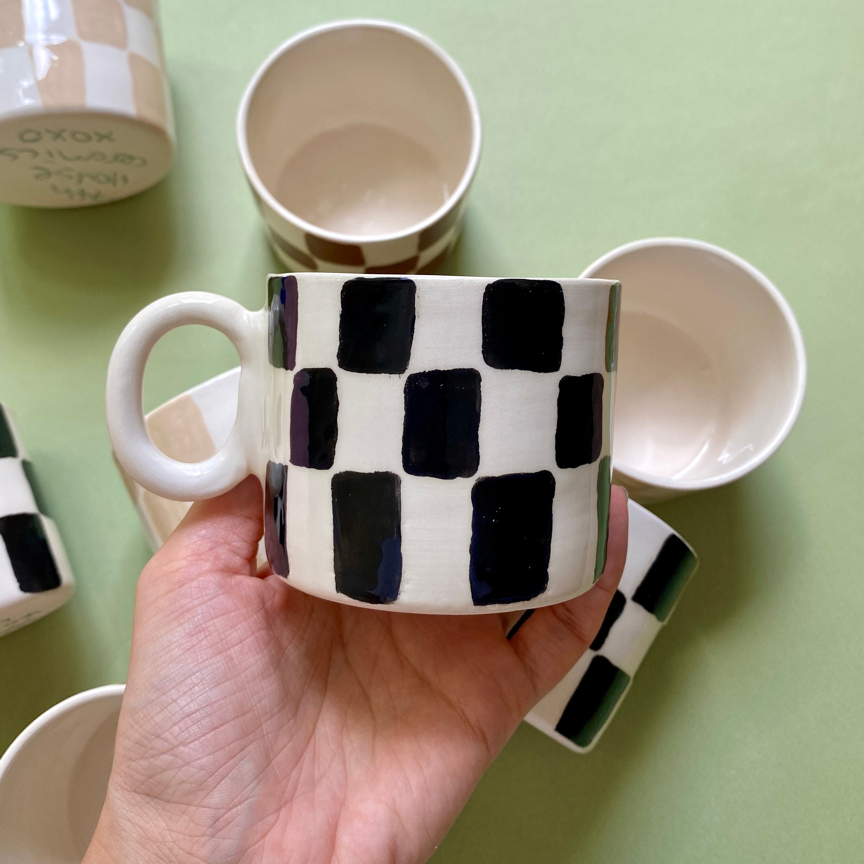 Handmade Ceramic Checkered Mug With Handle - Etsy