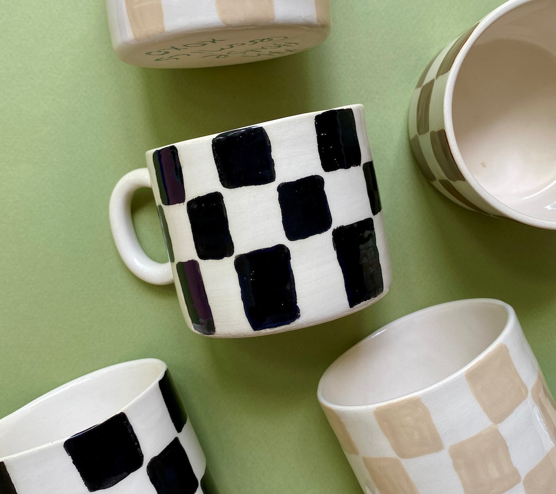 Handmade Ceramic Checkered Mug With Handle - Etsy