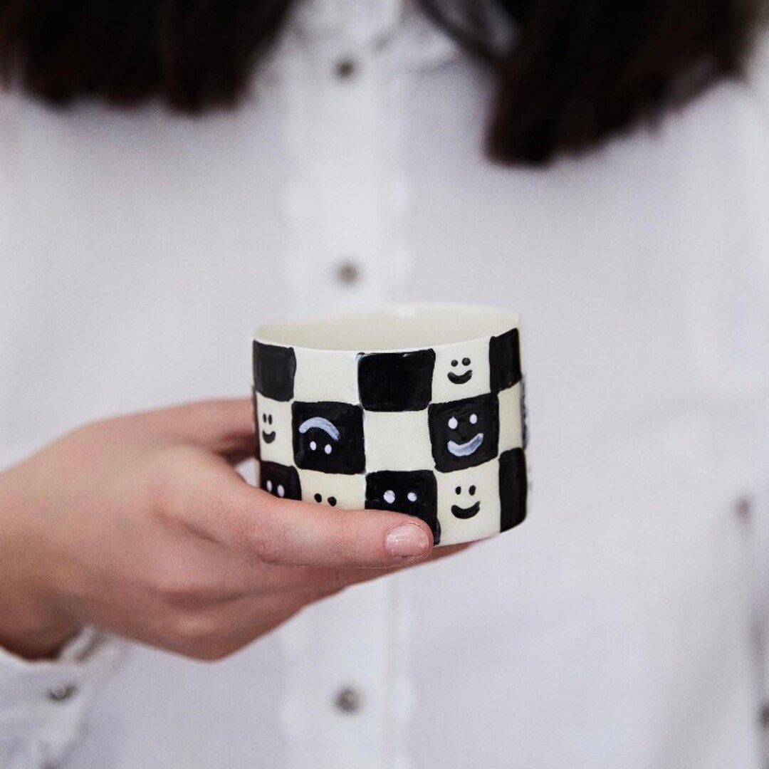 Handmade Ceramic Checkered Mug - Etsy