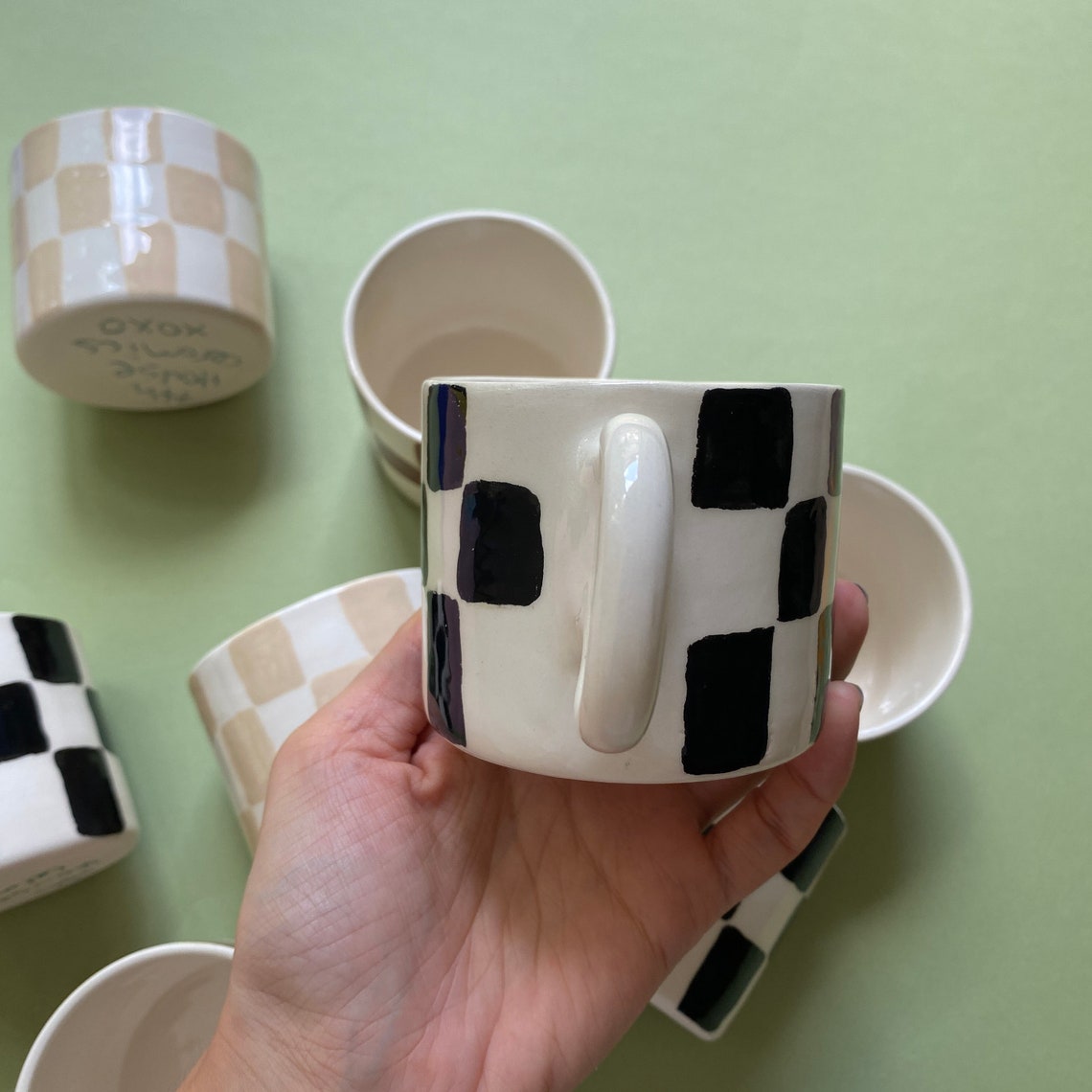 Handmade Ceramic Checkered Mug With Handle - Etsy