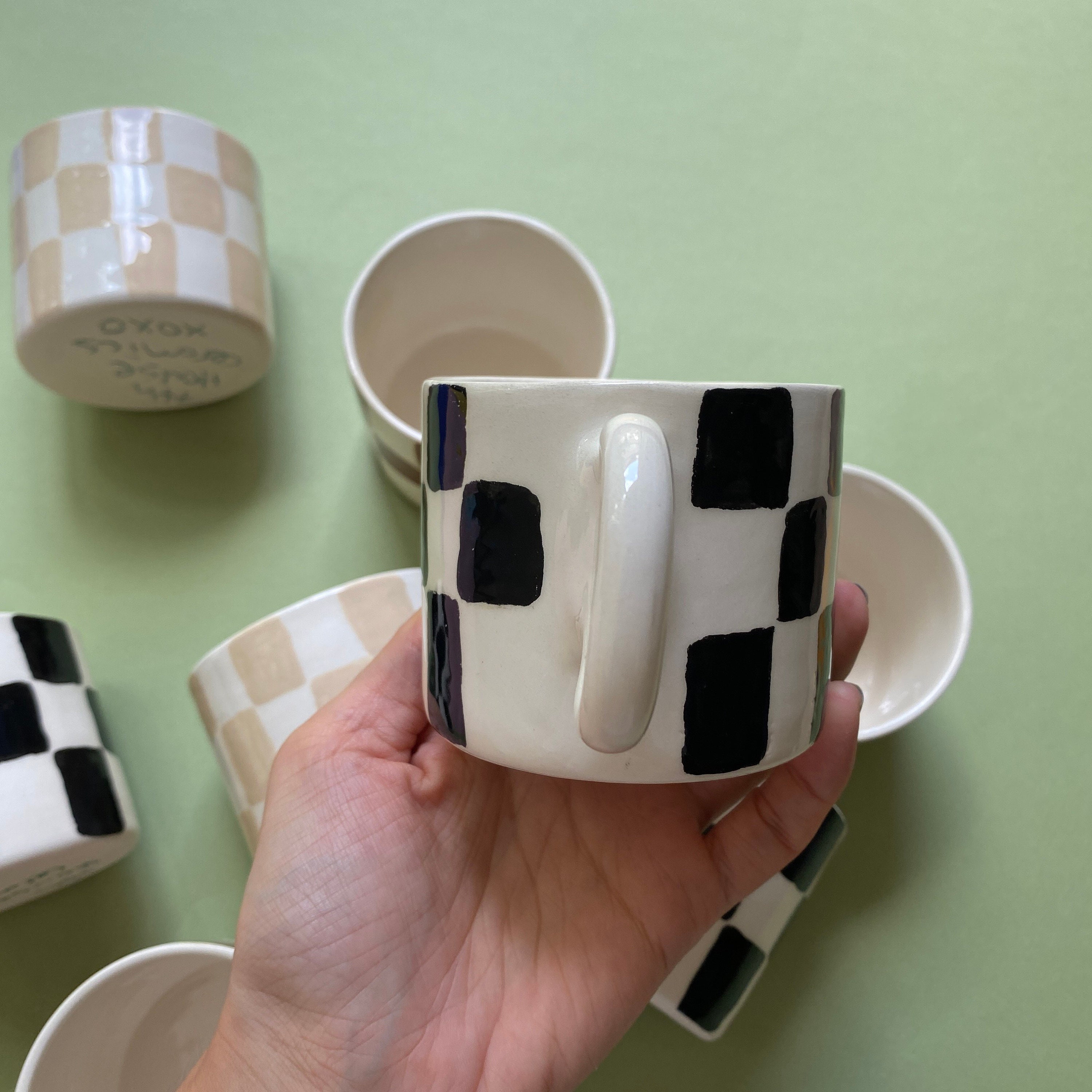 Handmade Ceramic Checkered Mug With Handle - Etsy