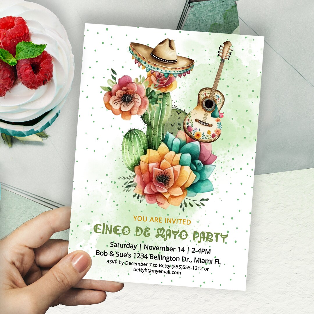 Mexican Fiesta Invitation. Cinco De Mayo Mexican Theme Party. Editable ...
