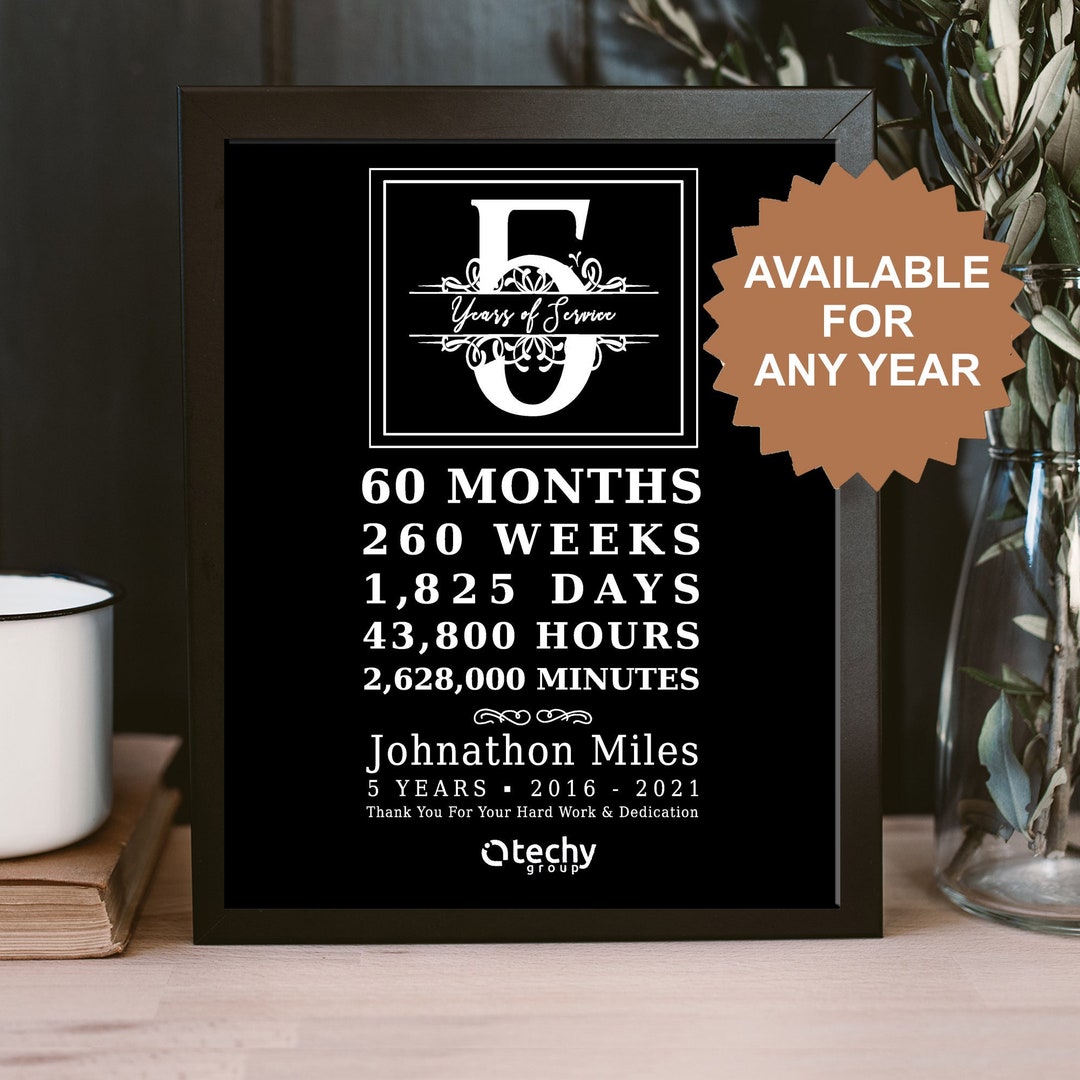 5 Years Work Anniversary 5 Years of Service Award Employee Recognition ...