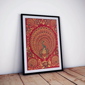 Indian Peacock Wall Art, India Art Decor, Vintage Peacock Painting Art ...