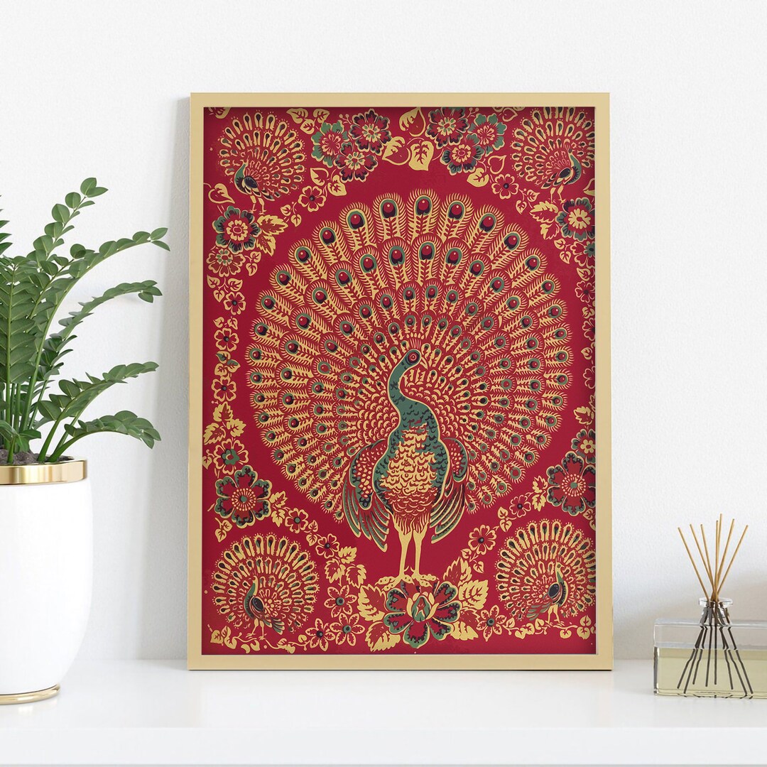 Indian Peacock Wall Art, India Art Decor, Vintage Peacock Painting Art ...