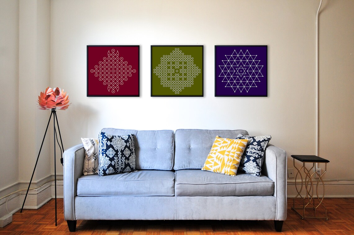 Kolam Set of 3 Indian Traditional Home Decor Pooja Room - Etsy