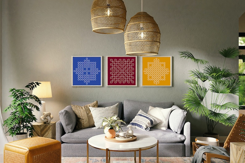 Kolam Set of 3, Indian Traditional Home Decor, Pooja Room Decor, Muggu ...