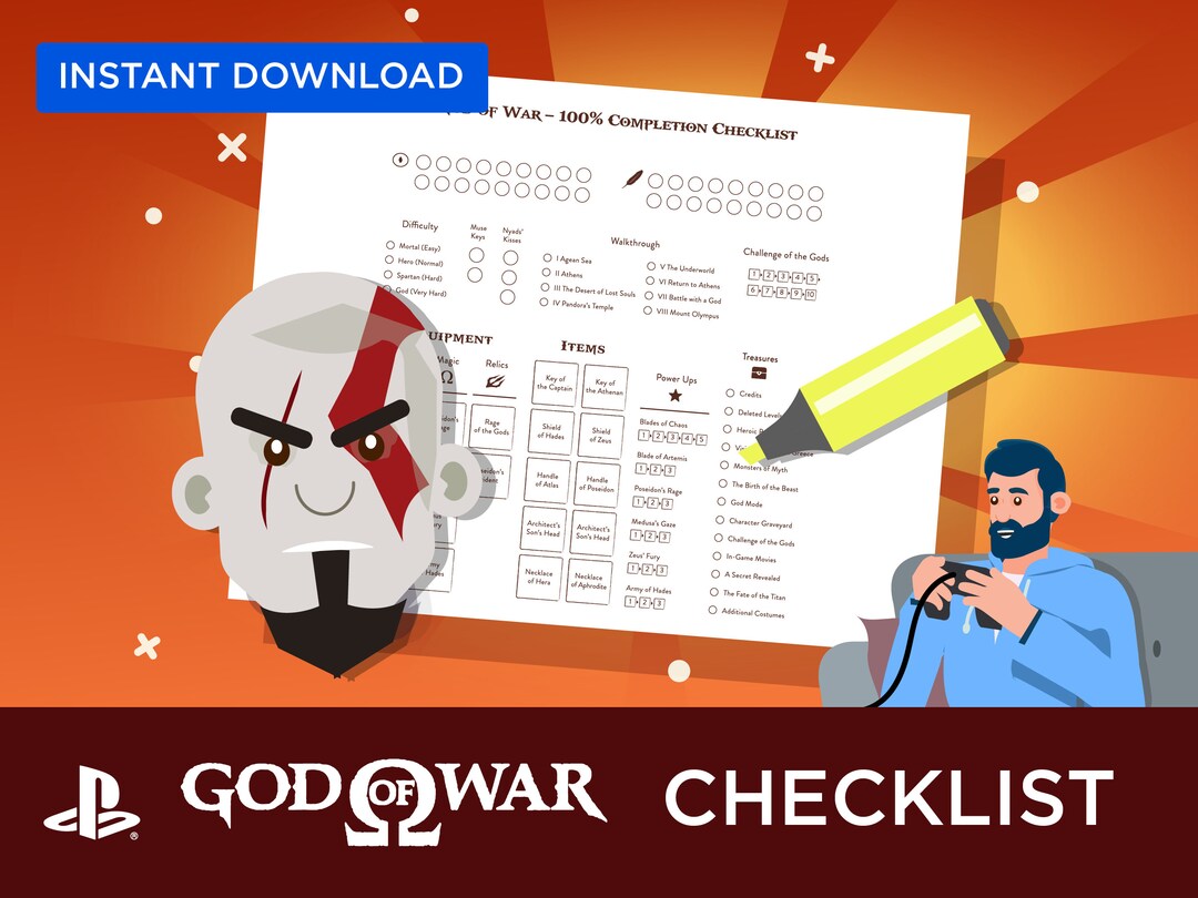 PS2 God of War (2005) 100% Completion Tracker Minimalist Checklist ...