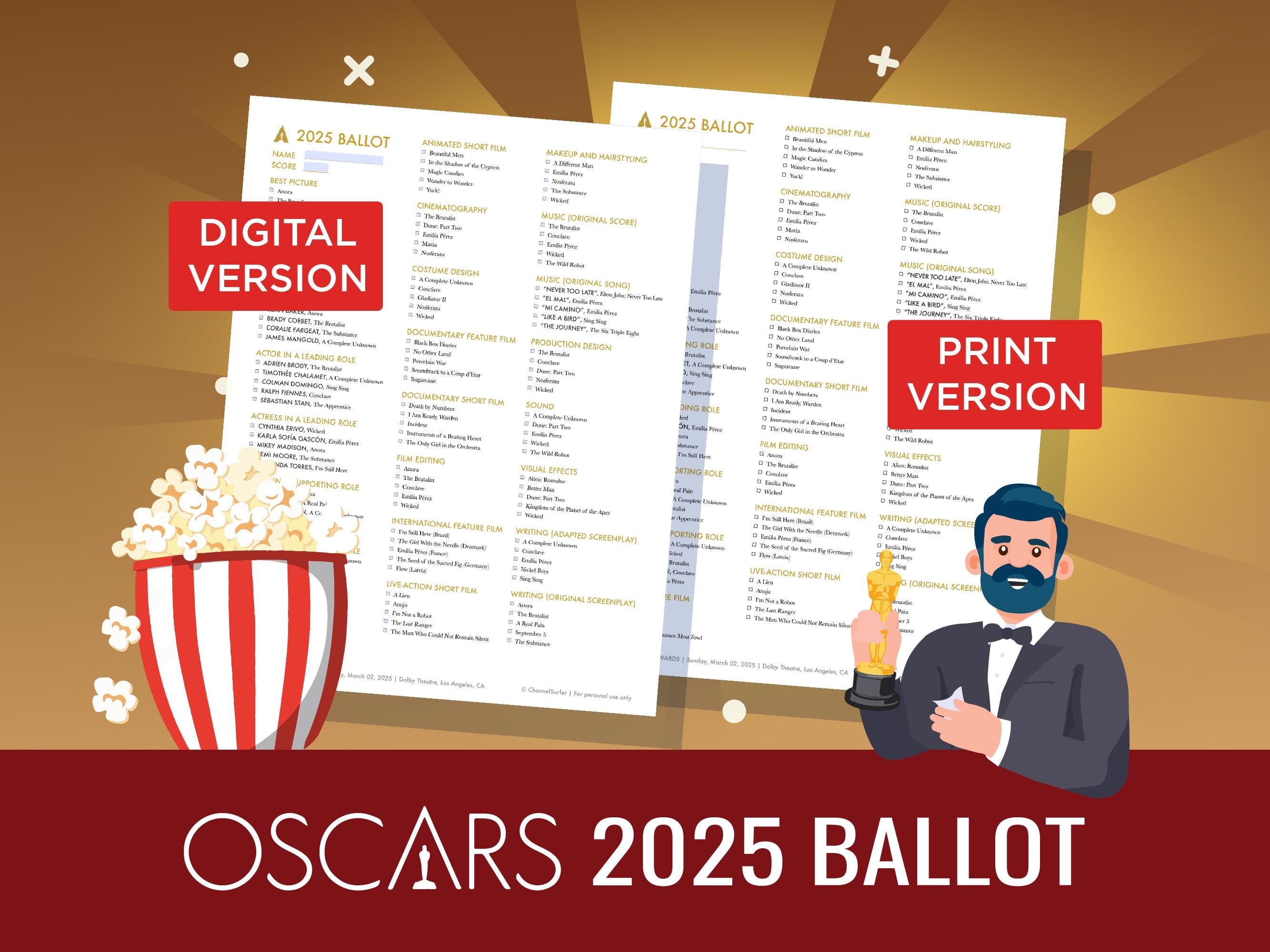 2025 Oscars INTERACTIVE + PRINTABLE Minimalist Ballot | 97th Annual ...
