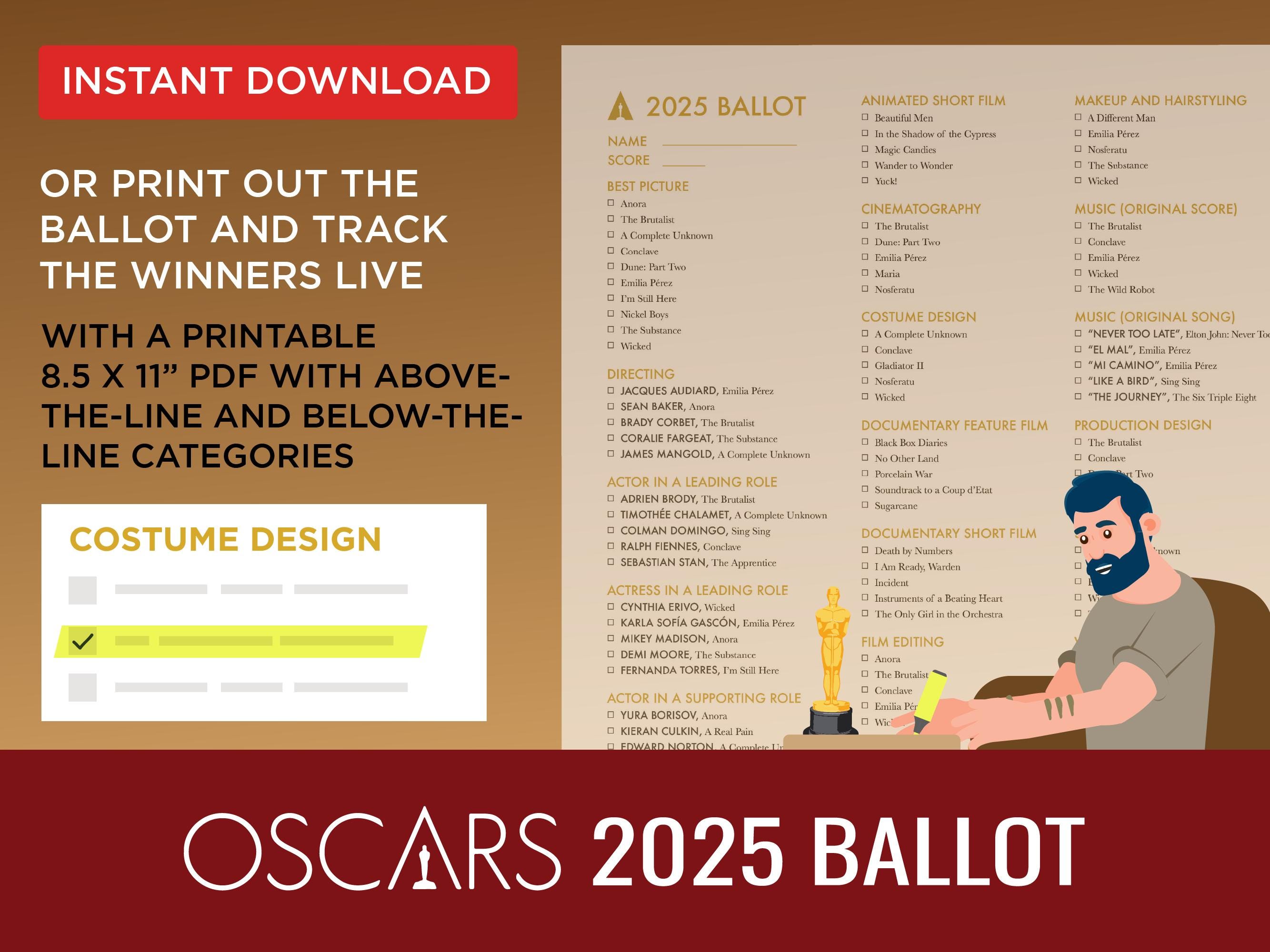 2025 Oscars INTERACTIVE + PRINTABLE Minimalist Ballot | 97th Annual ...