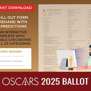 2025 Oscars INTERACTIVE + PRINTABLE Minimalist Ballot | 97th Annual Academy Awards Watch Party ...