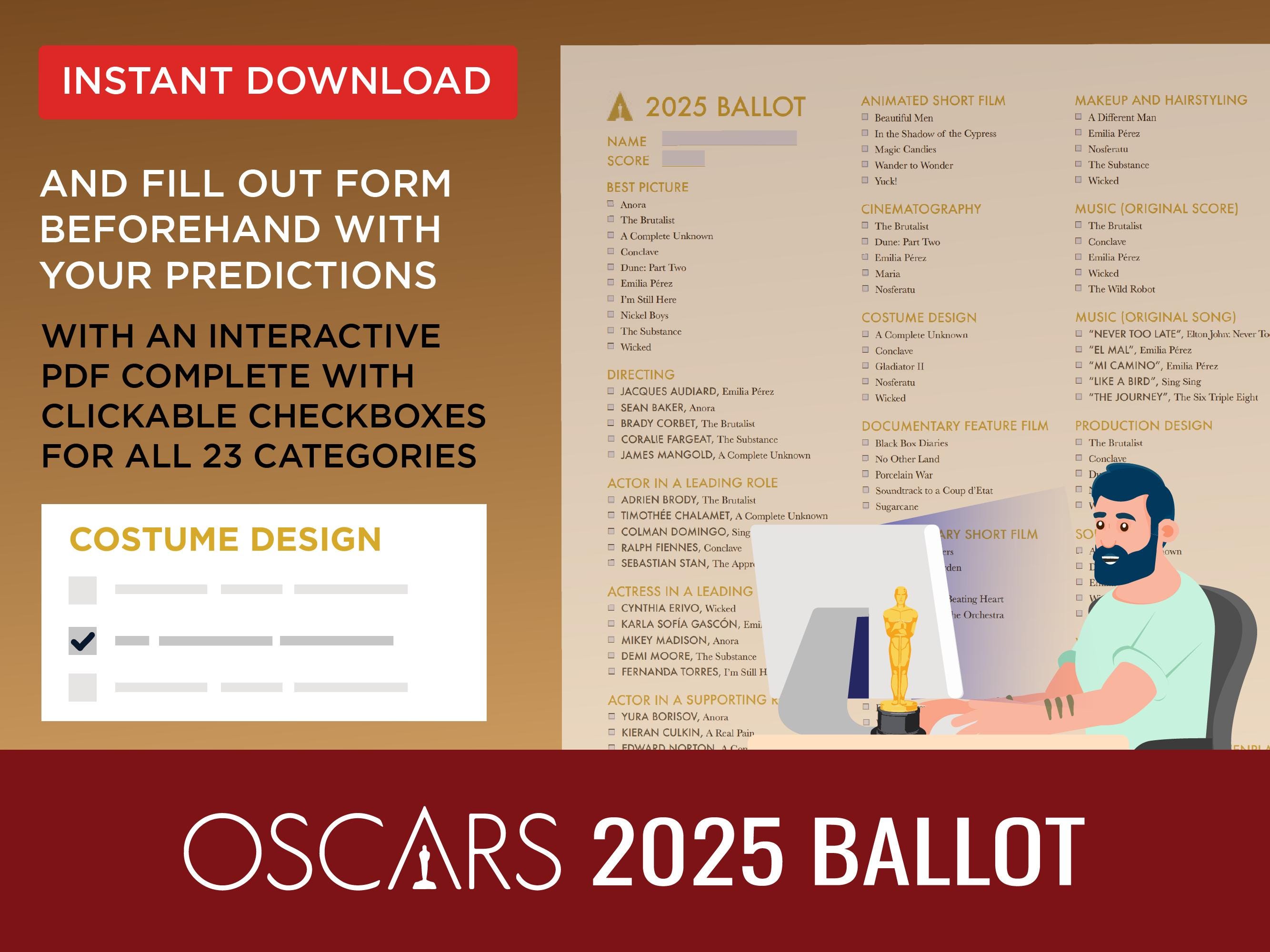 2025 Oscars INTERACTIVE + PRINTABLE Minimalist Ballot | 97th Annual ...