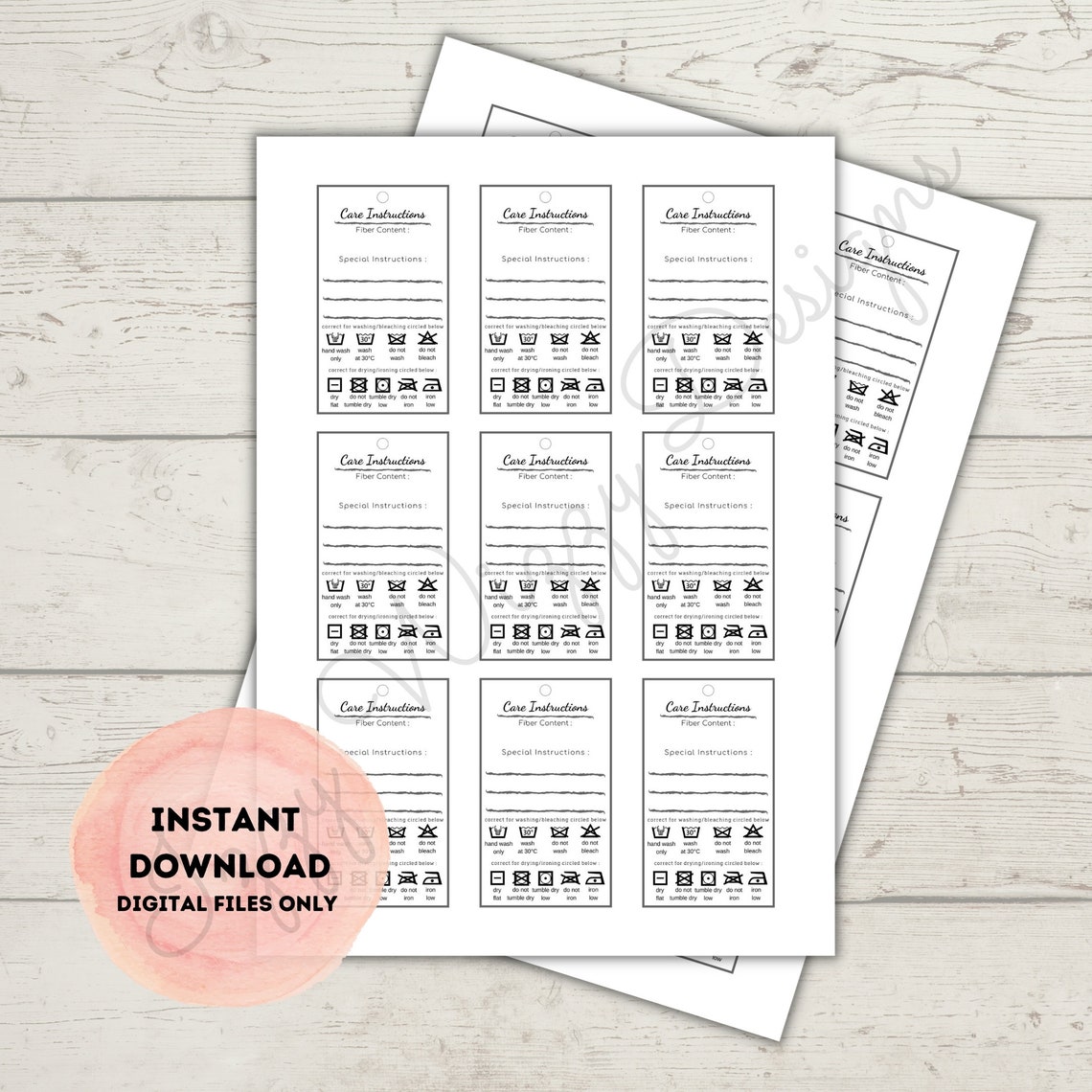Care Instructions Printable Tag, Washing Instructions Tag - Etsy