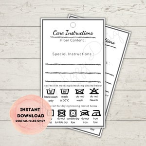 Care Instructions Printable Tag, Washing Instructions Tag - Etsy