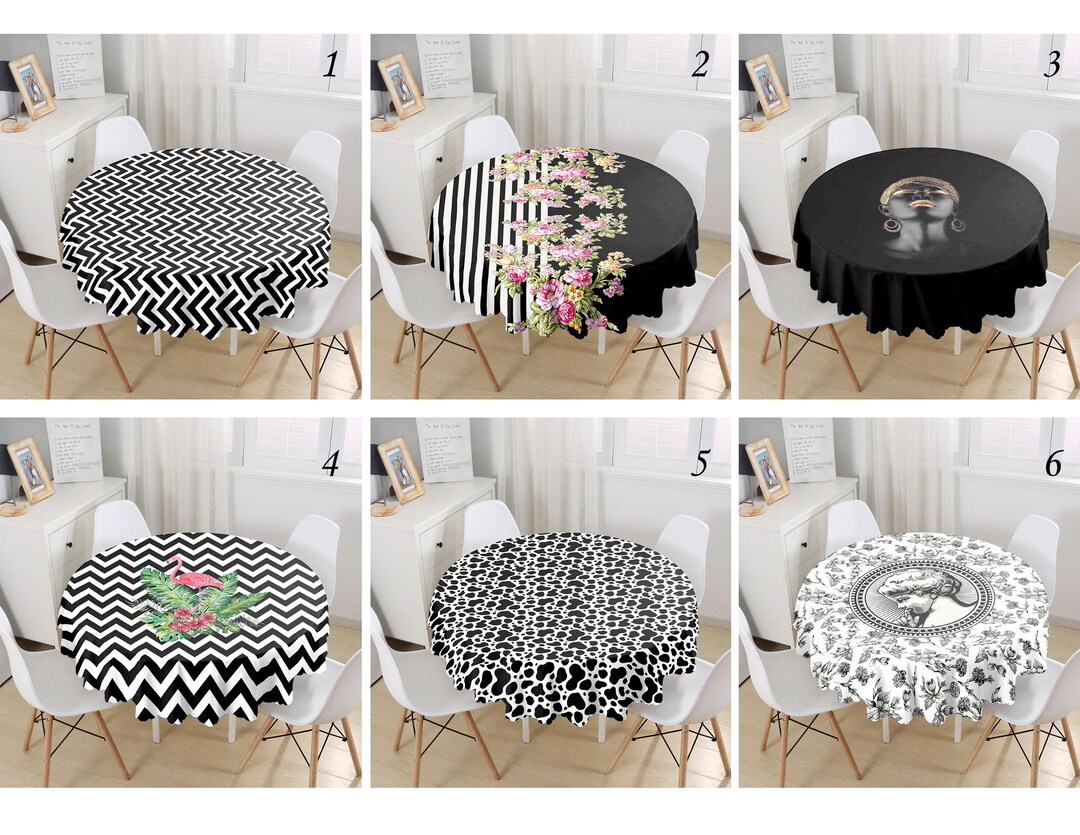 Special Design Modern Round Tablecloth, Black Tablecloth, Black and ...