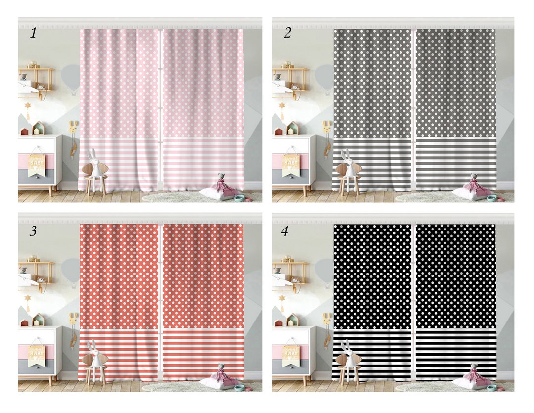 Spotted Kids Room Curtain, Polka-dot Kids Backdrop Curtain, Grey Baby ...