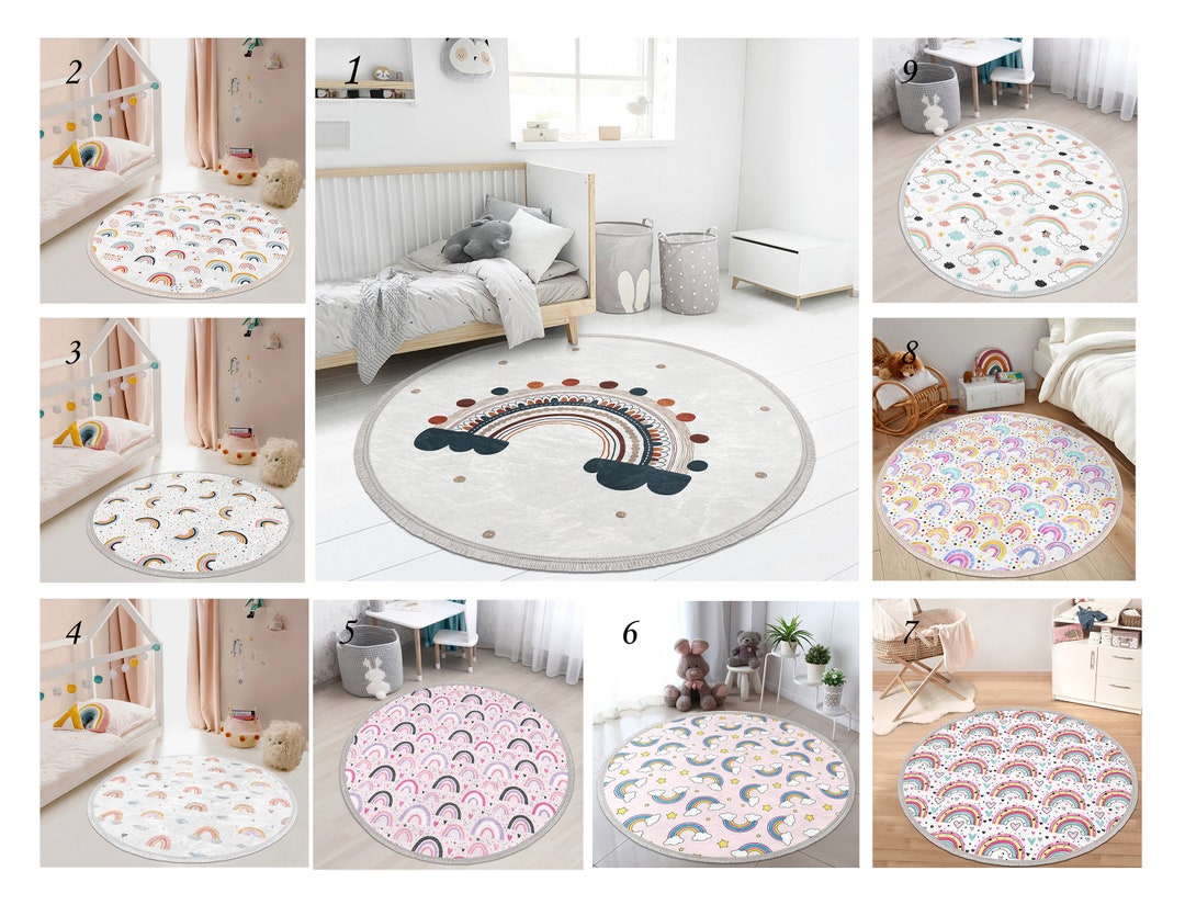 Rainbow Pattern Kids Rug, Rainbow Kids Room Round Rug, Baby Room Decor ...