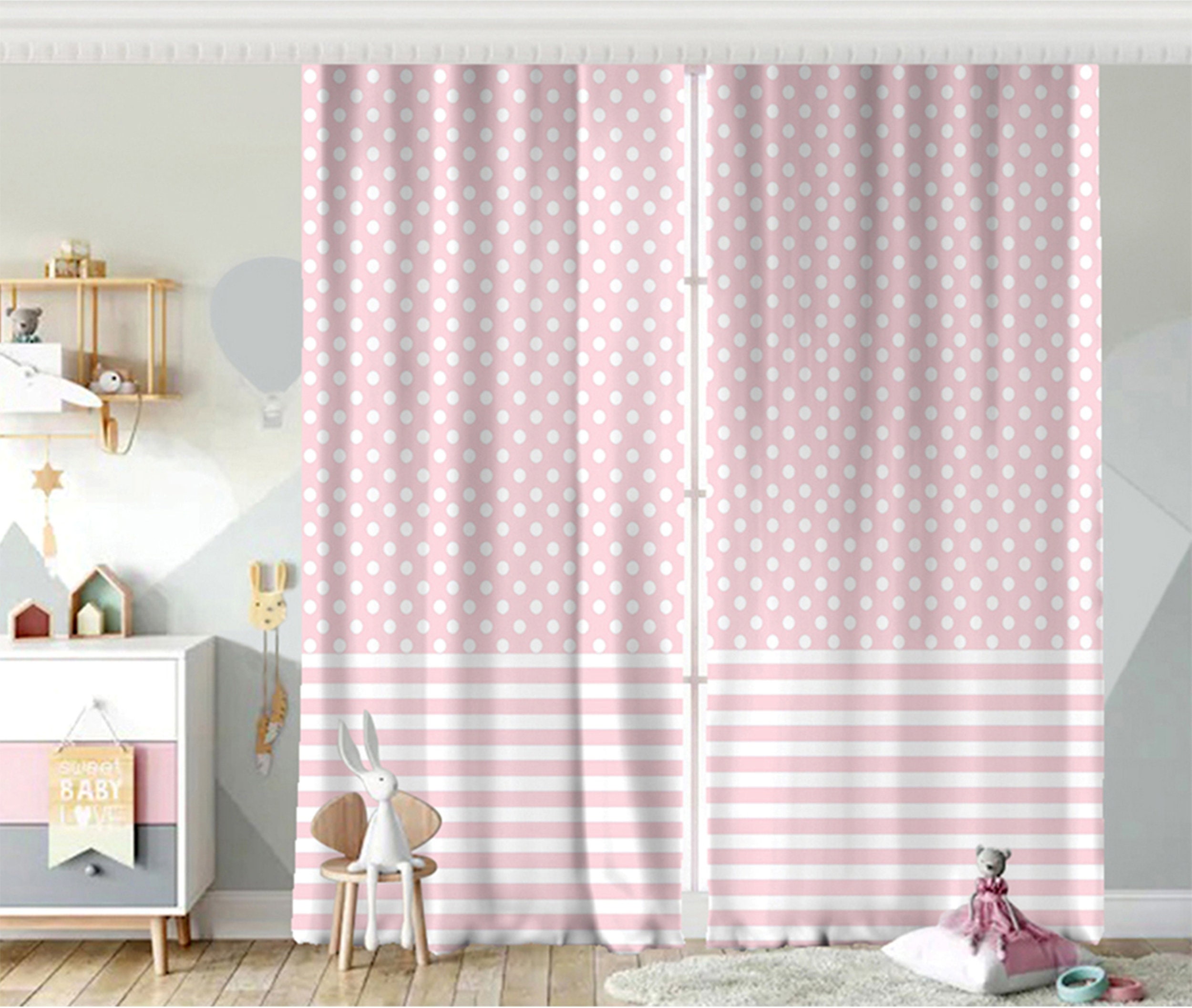 Spotted Kids Room Curtain, Polka-dot Kids Backdrop Curtain, Grey Baby ...