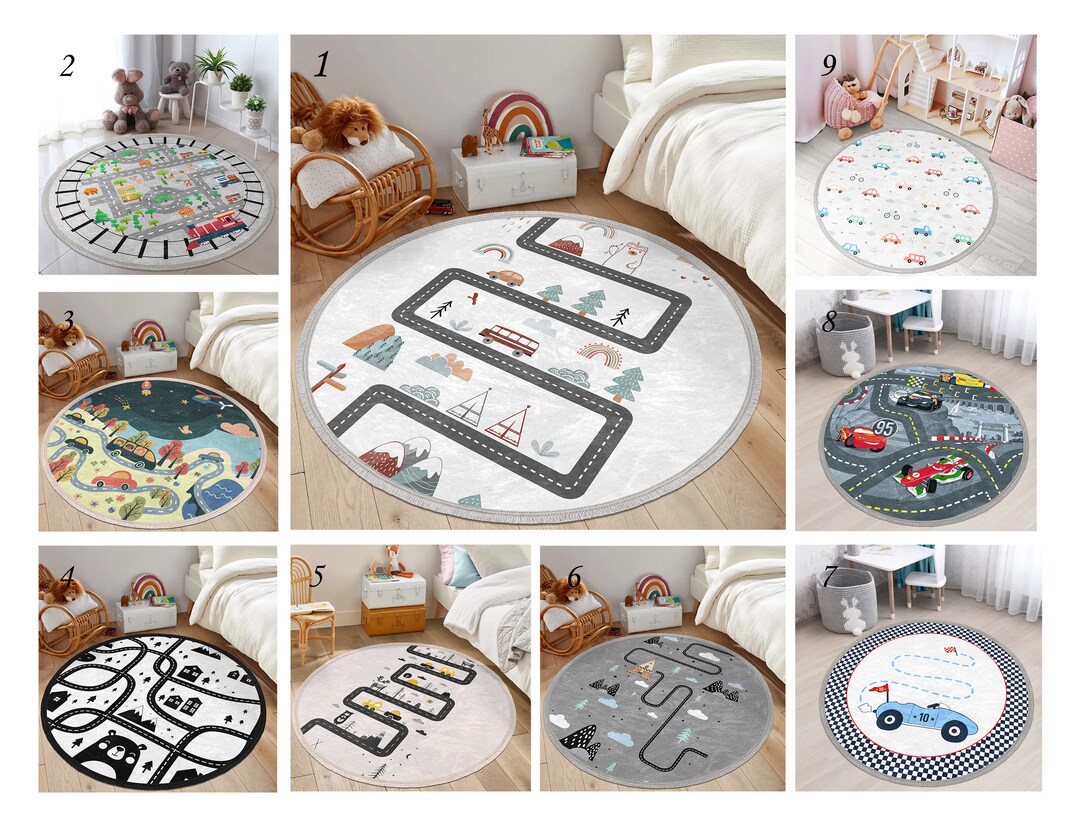 Cars Kids Rug, Kids Room Round Rug, Boy Room Decor, Race Car Rug, Anti ...