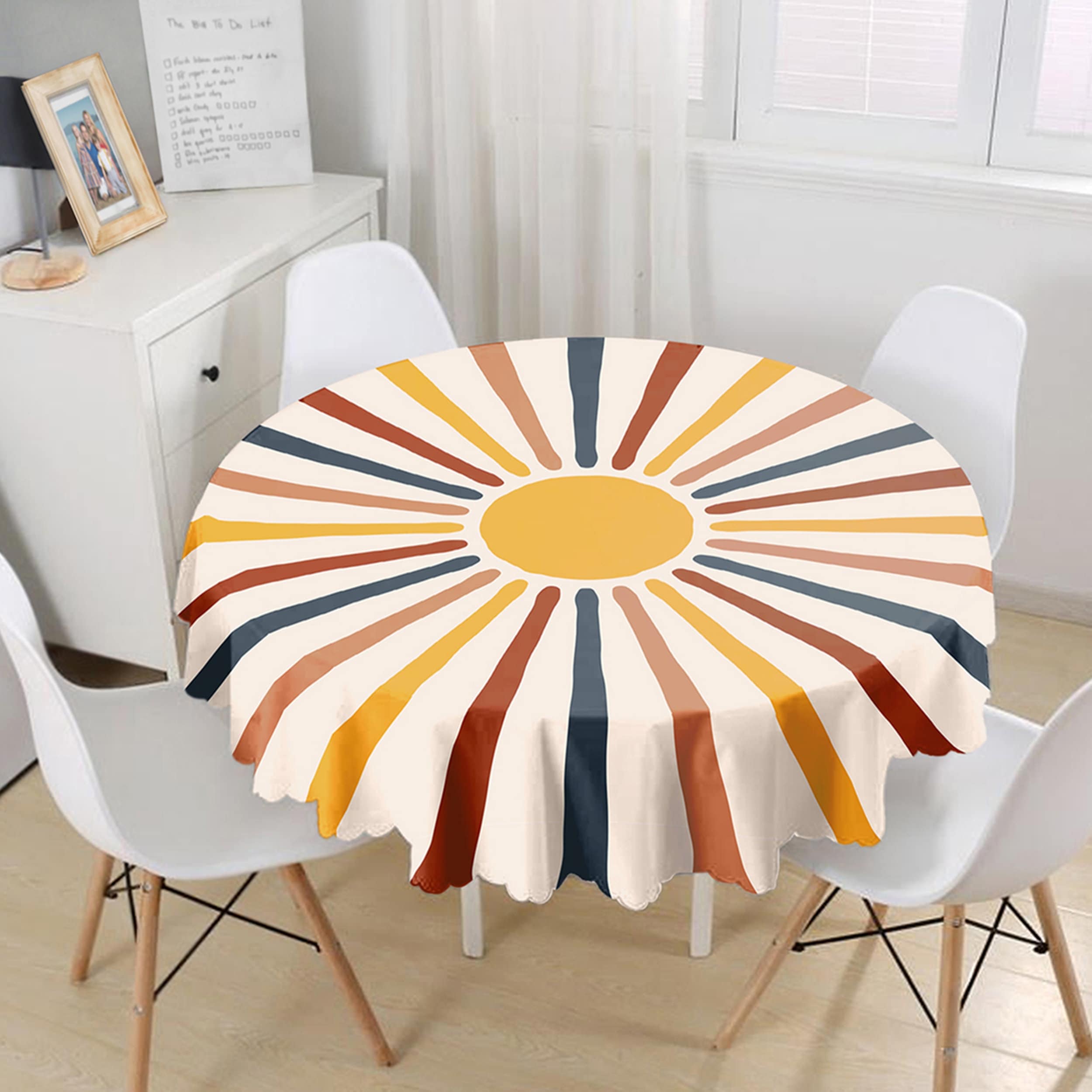 Special Design Modern Round Tablecloth, Sun and Colorful Rays ...