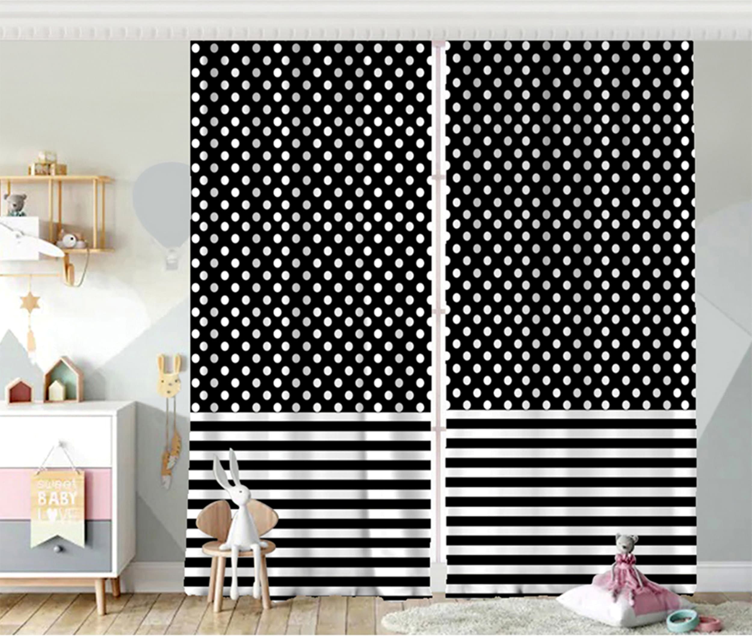 Spotted Kids Room Curtain, Polka-dot Kids Backdrop Curtain, Grey Baby ...