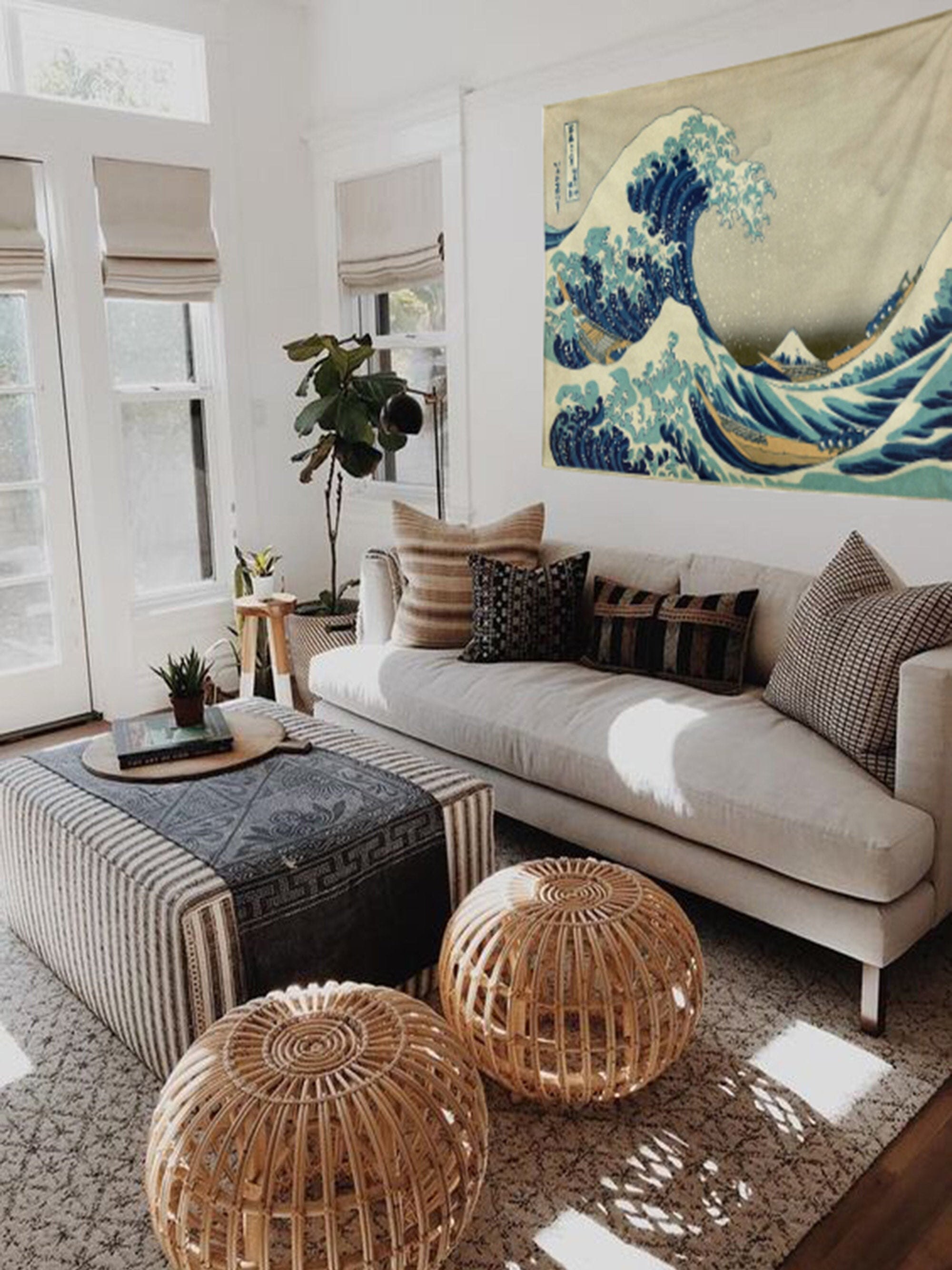 Great Wave Modern Tapestry, Great Wave Wall Hanging, Hokusai Oriental ...