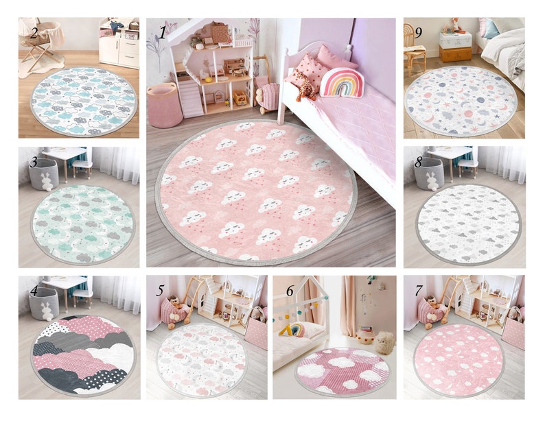 Cloud Pattern Kids Big Rug, Moon Kids Room Round Rug, Baby Room Decor ...
