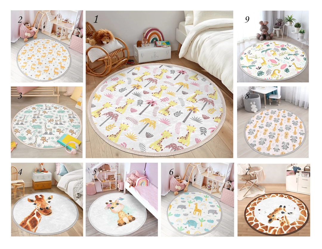 Giraffe Pattern Kids Big Rug, Kids Room Round Rug, Baby Room Decor ...