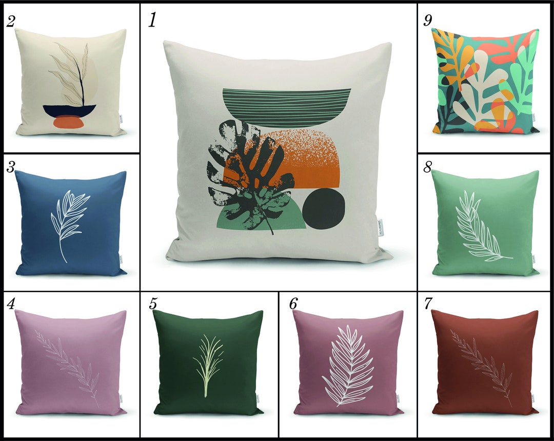 Abstract Line Art Pillow Covers, Minimalist Colorful Leaf Pillowcase ...