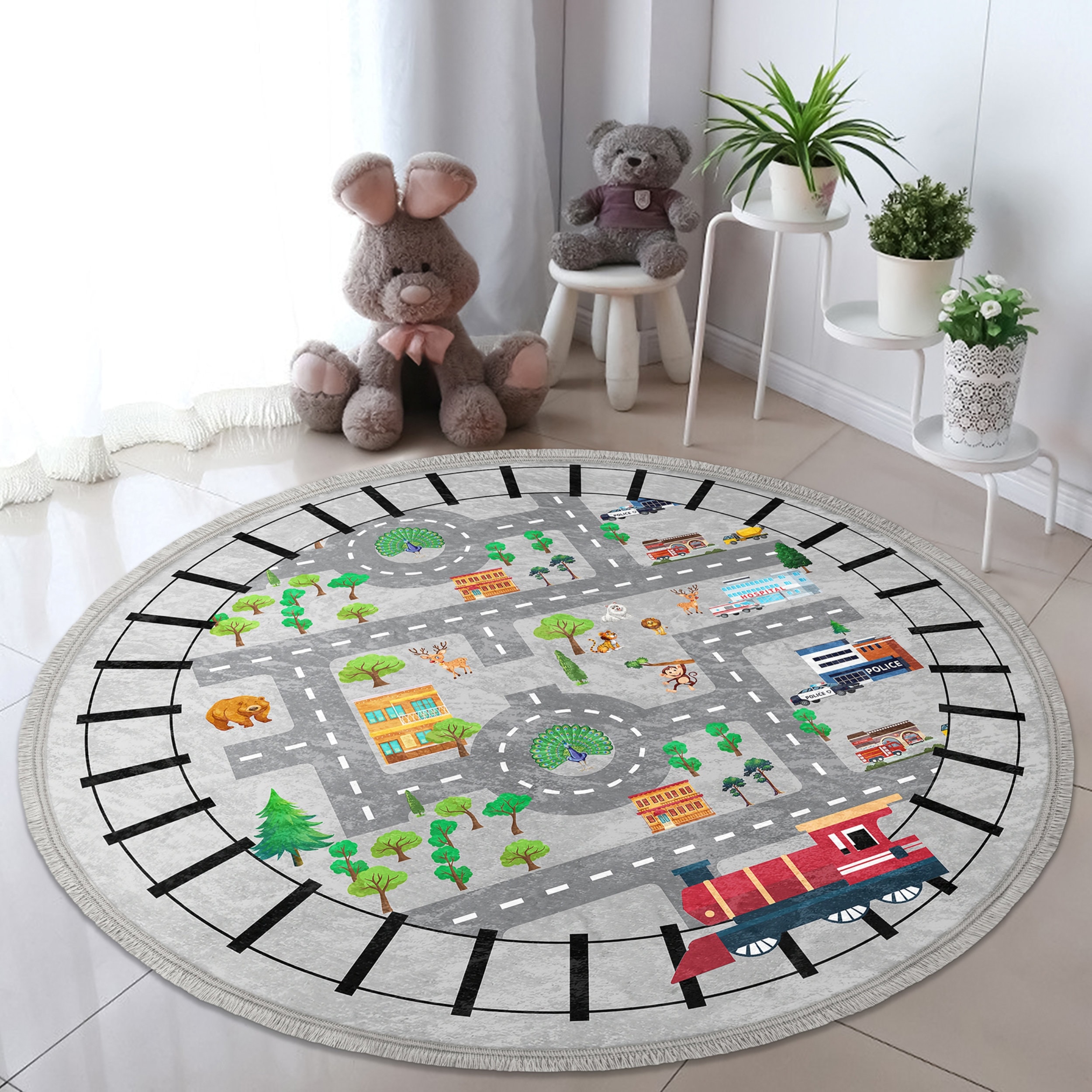 Cars Kids Rug, Kids Room Round Rug, Boy Room Decor, Race Car Rug, Anti ...