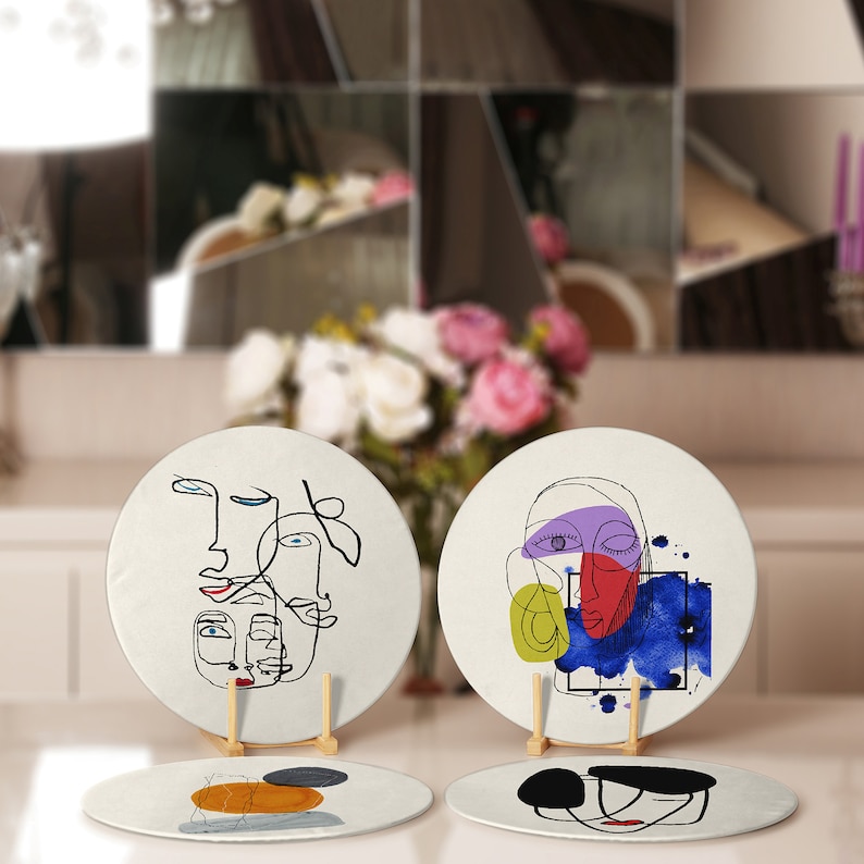 One Line Drawing Round Placemat, Fabric Charger Plate, Dining, Serving ...