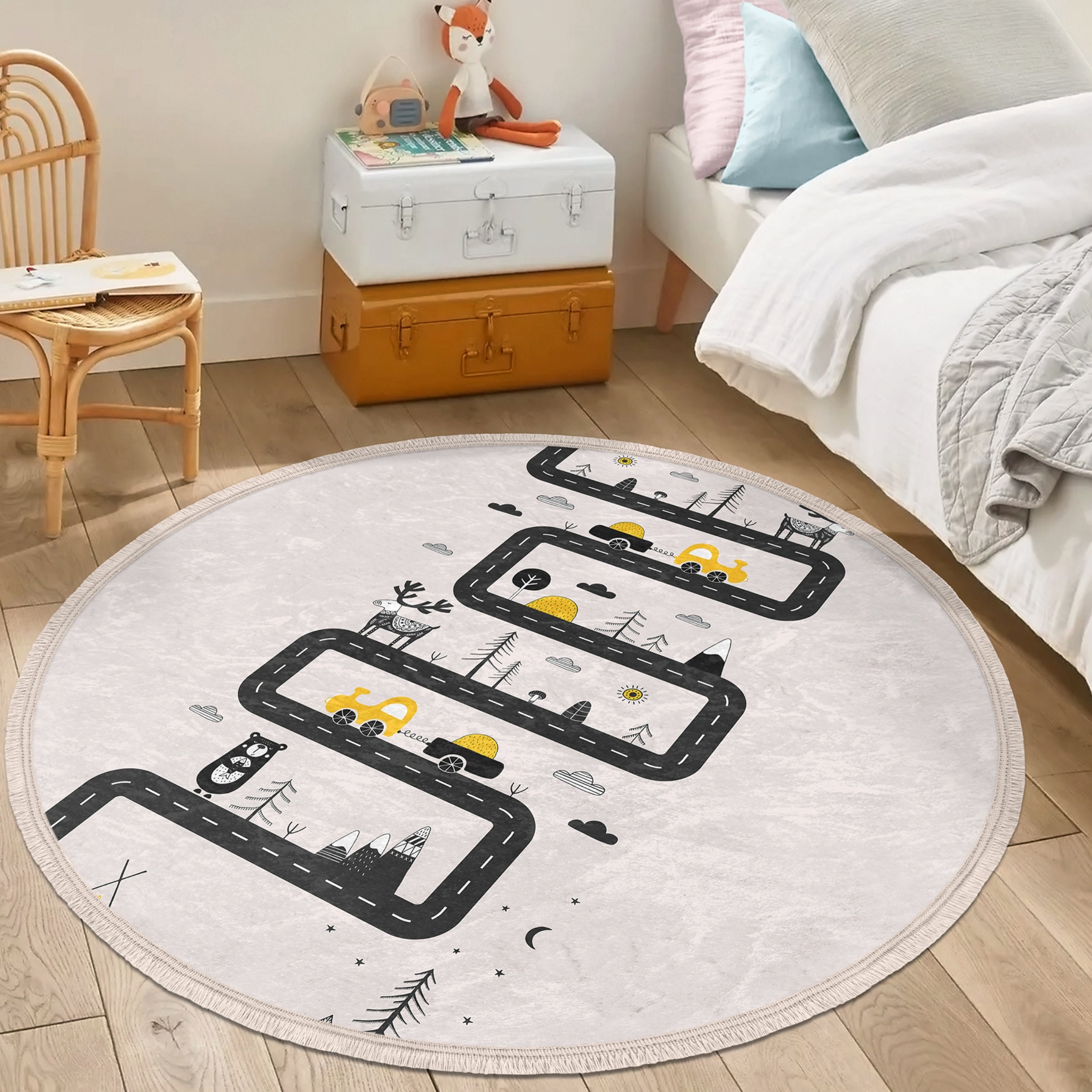 Cars Kids Rug, Kids Room Round Rug, Boy Room Decor, Race Car Rug, Anti ...