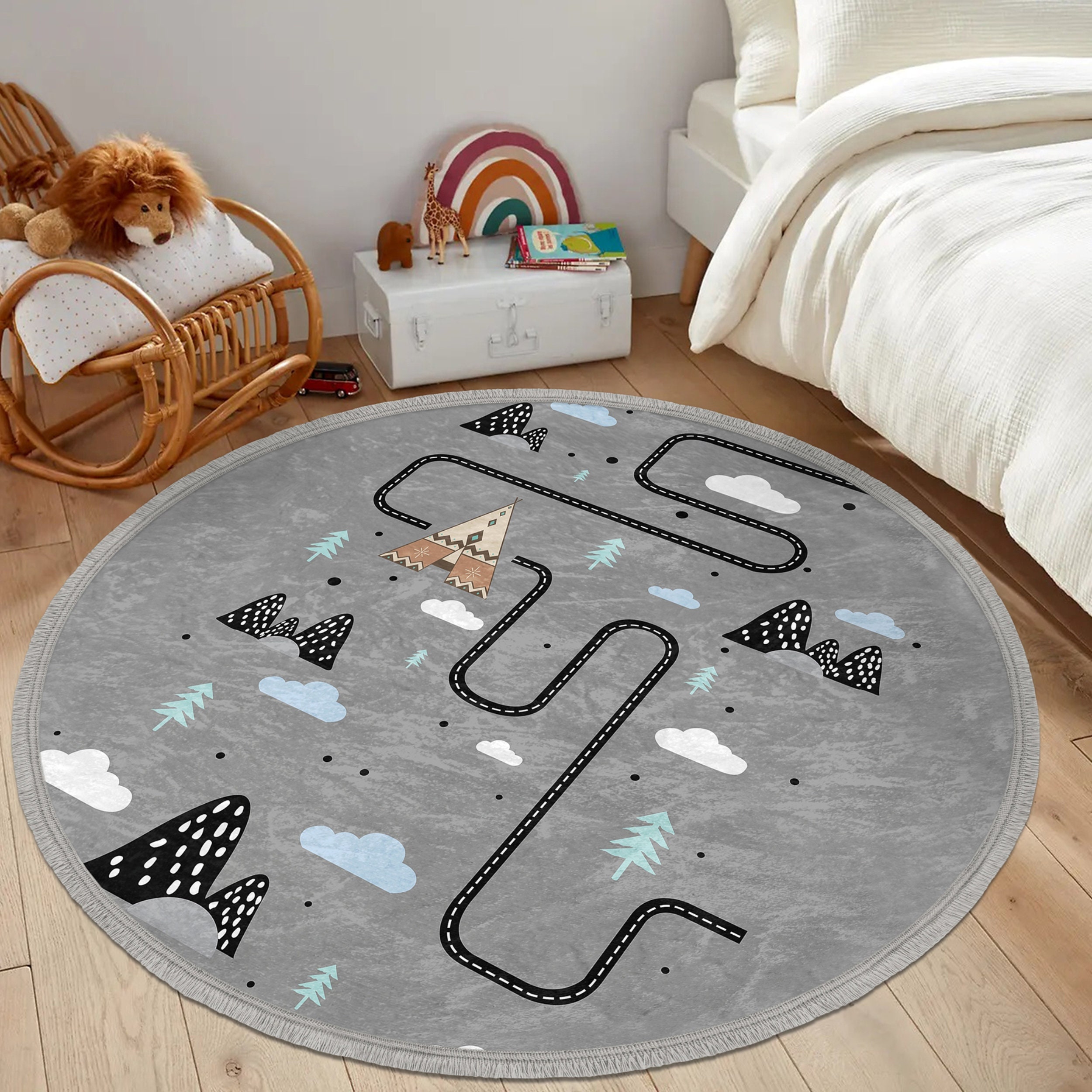 Cars Kids Rug, Kids Room Round Rug, Boy Room Decor, Race Car Rug, Anti ...