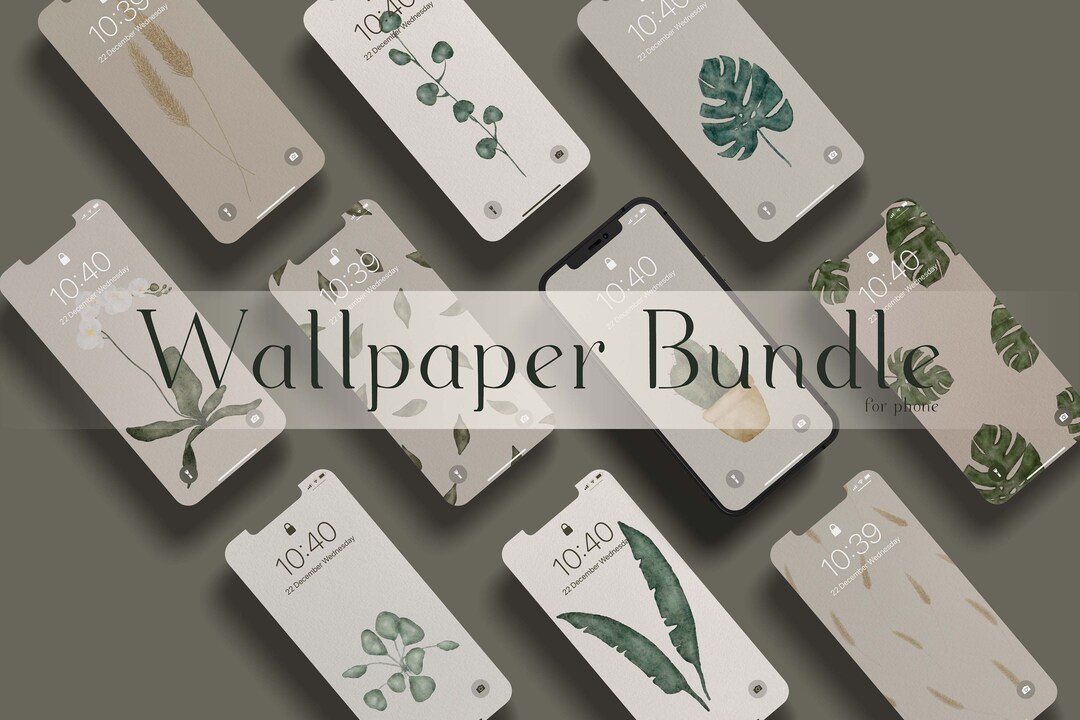 Botanical Wallpaper Bundle of 10, Phone Wallpaper Set, Botanical ...