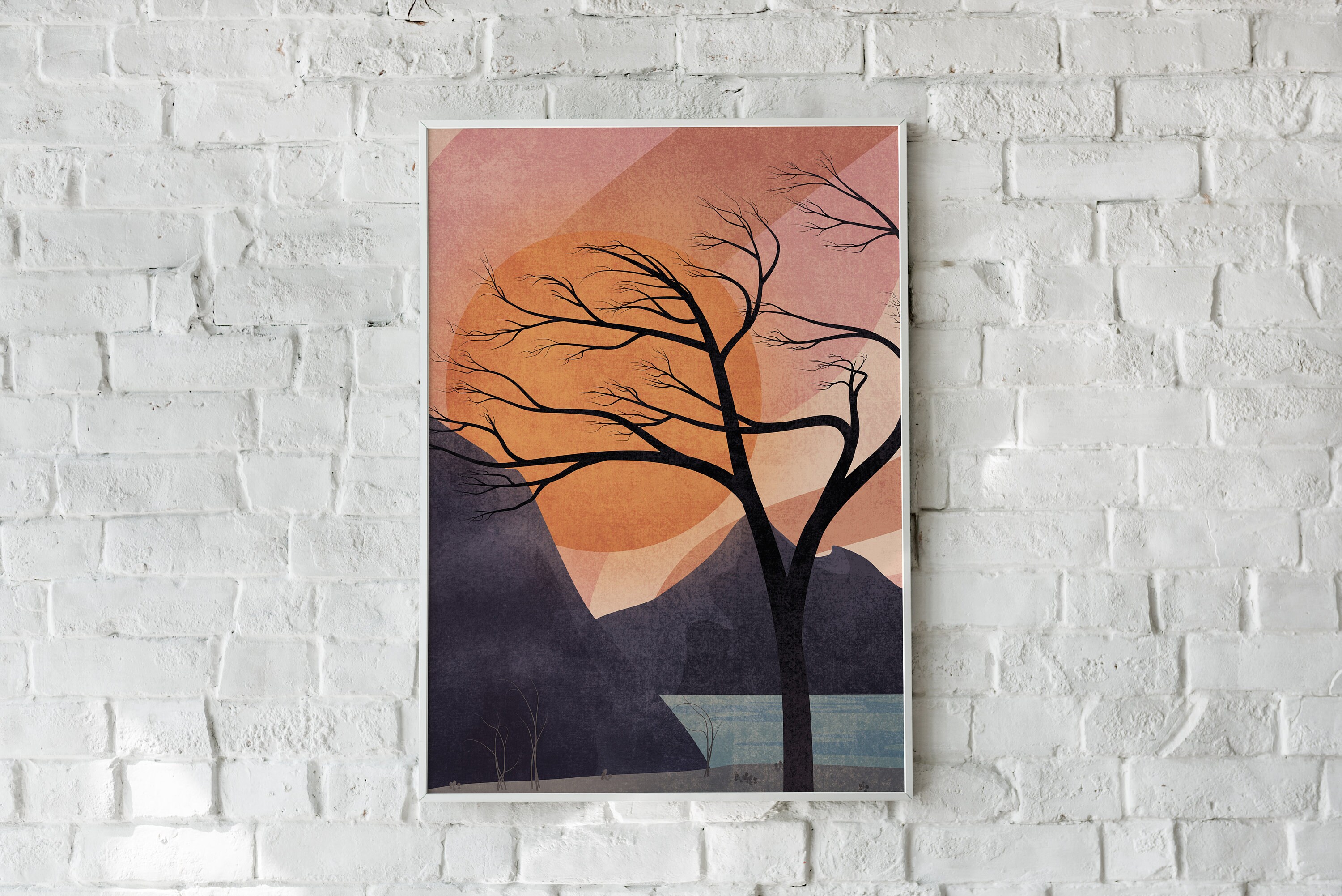 Sunset Print Tree Poster Tree Silhouette Sun and Mountain - Etsy