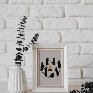 Cat Ritual Art Print, Cats Campfire Poster, Black Cat Illustration ...