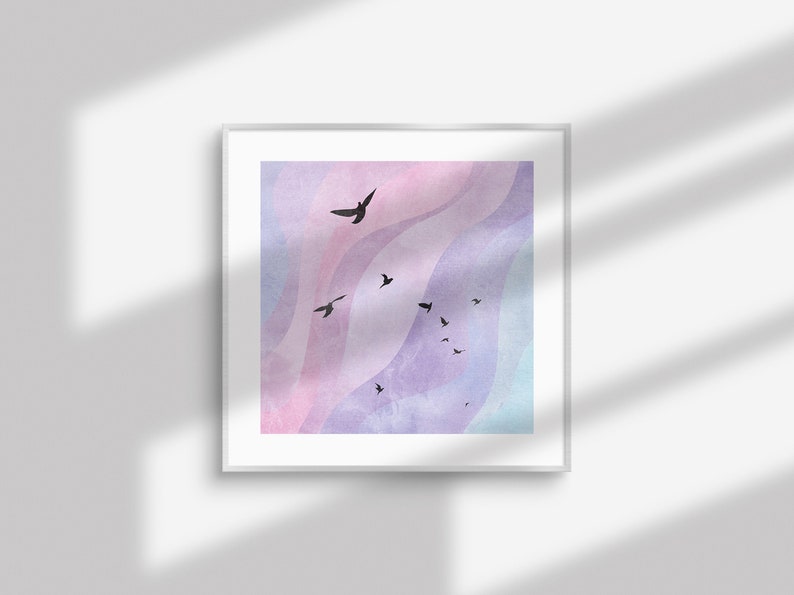 Flying Birds Poster Bird Print Abstract Birds Sky Poster Abstract Wall ...